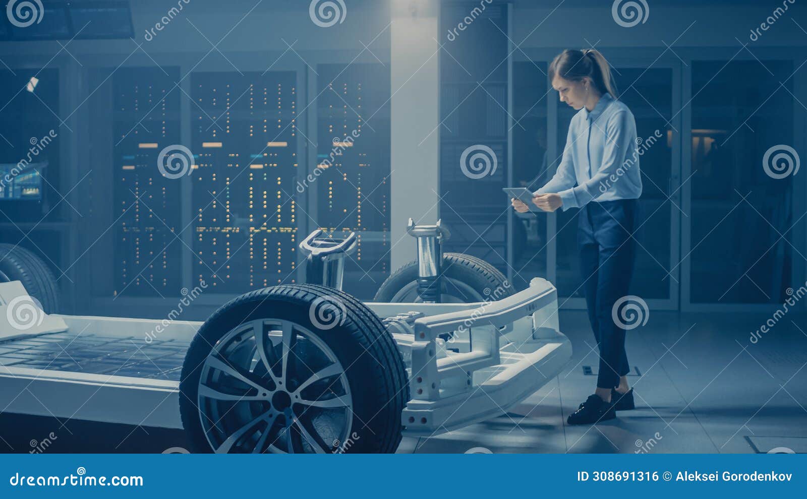 Automobile Engineer Working on Electric Car Chassis Platform, Using ...