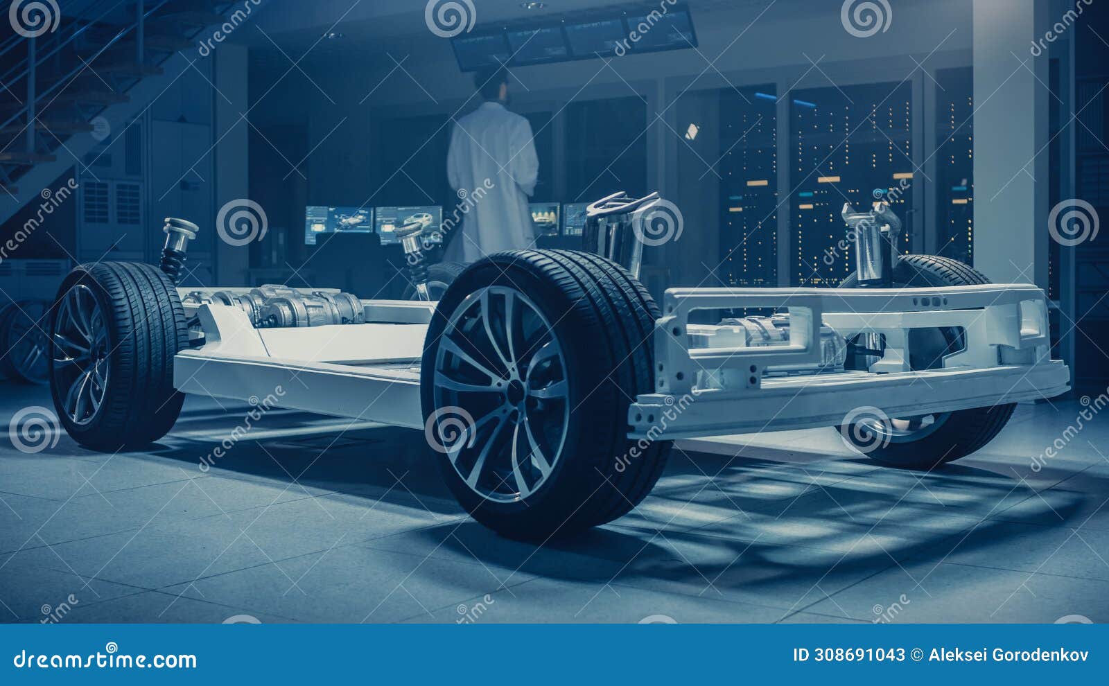 Automobile Engineer Working on Electric Car Platform Chassis Prototype ...