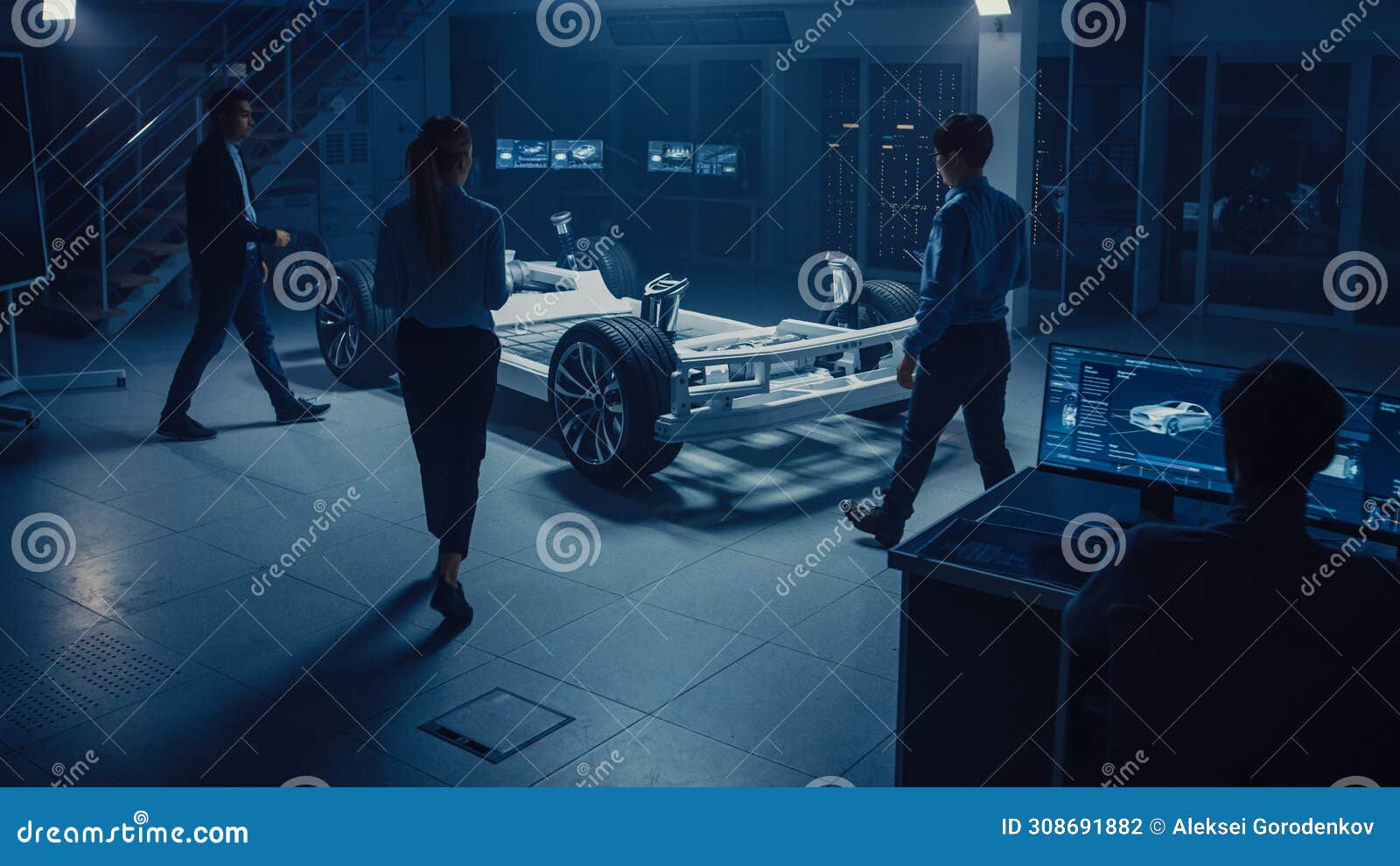 Automobile Engineers Designing Electric Car Platform Chassis, Using ...