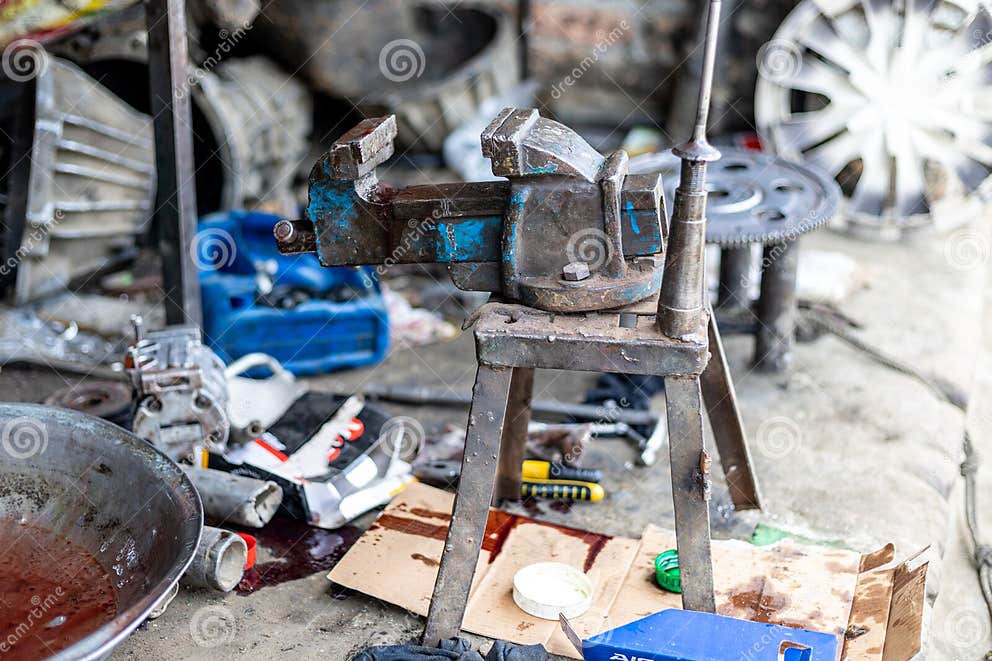 Automobile Garage with Tools and Instruments Stock Photo - Image of ...