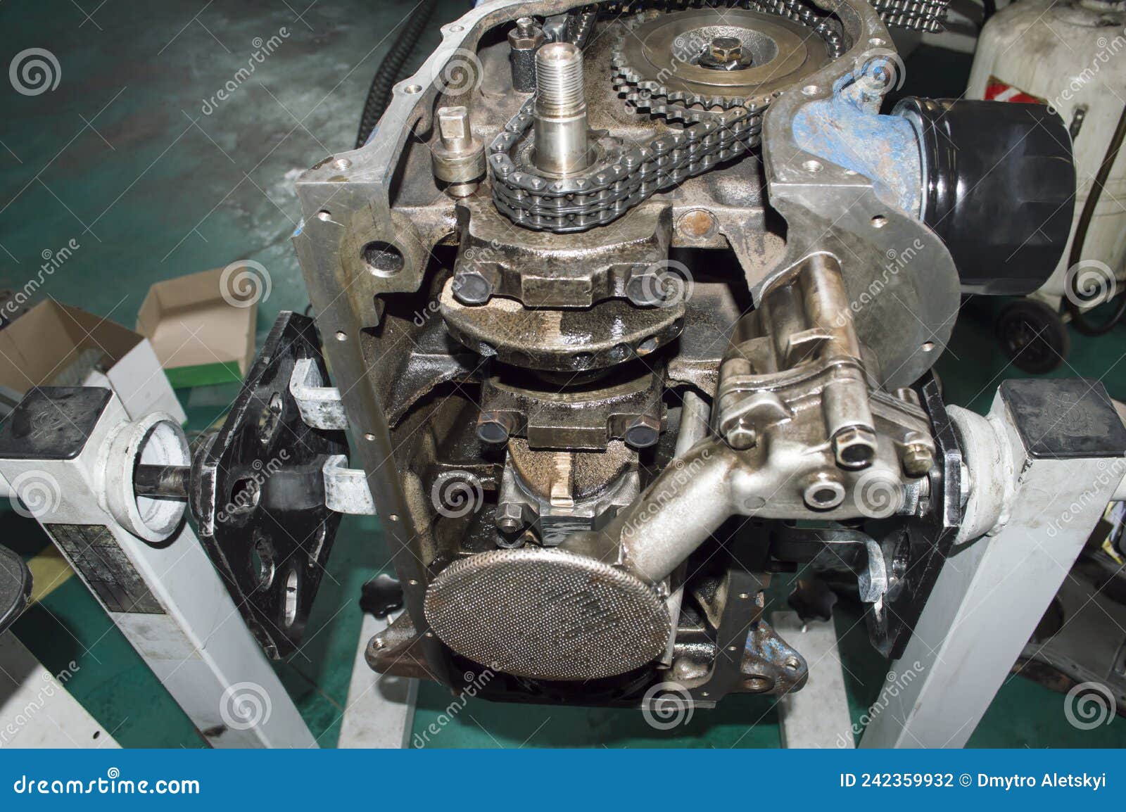 The Engine with the Front Cover Removed and the Pallet Mounted on the ...