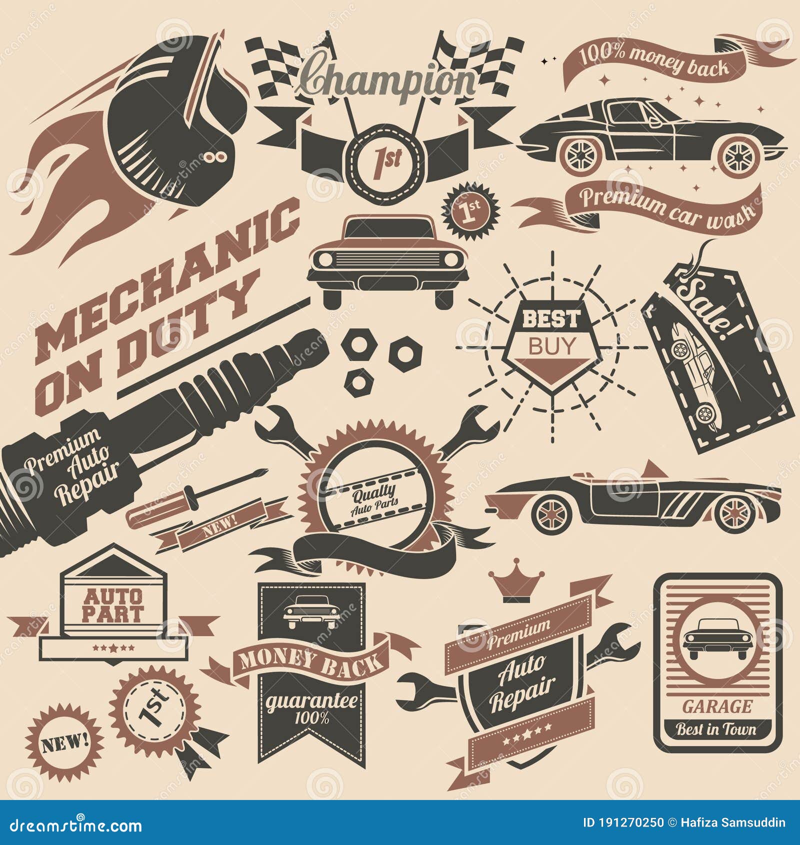 Automobile Label Collection. Vector Illustration Decorative Design ...