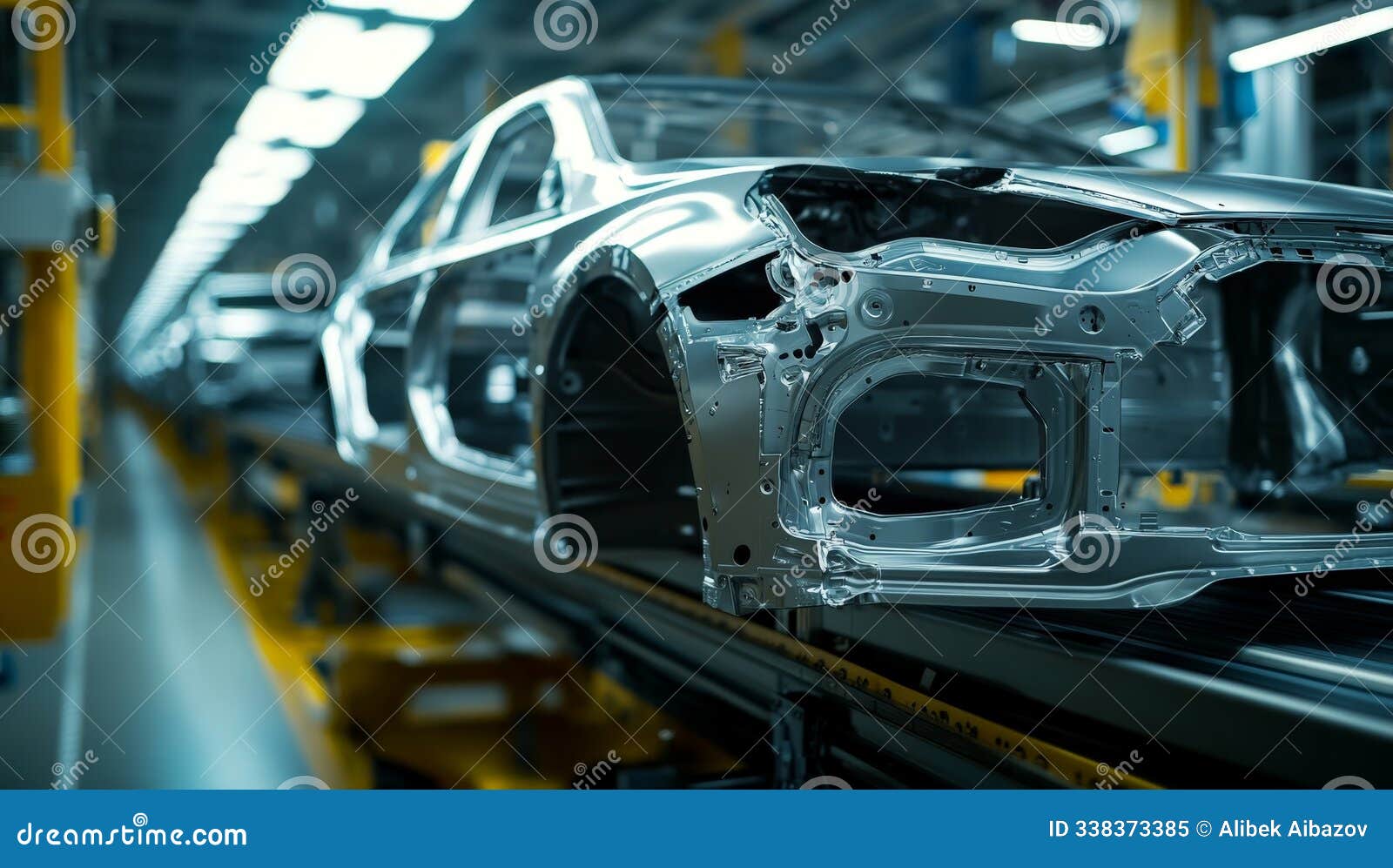 Automobile Manufacturing Process: Modern Car Frame on Assembly Line ...