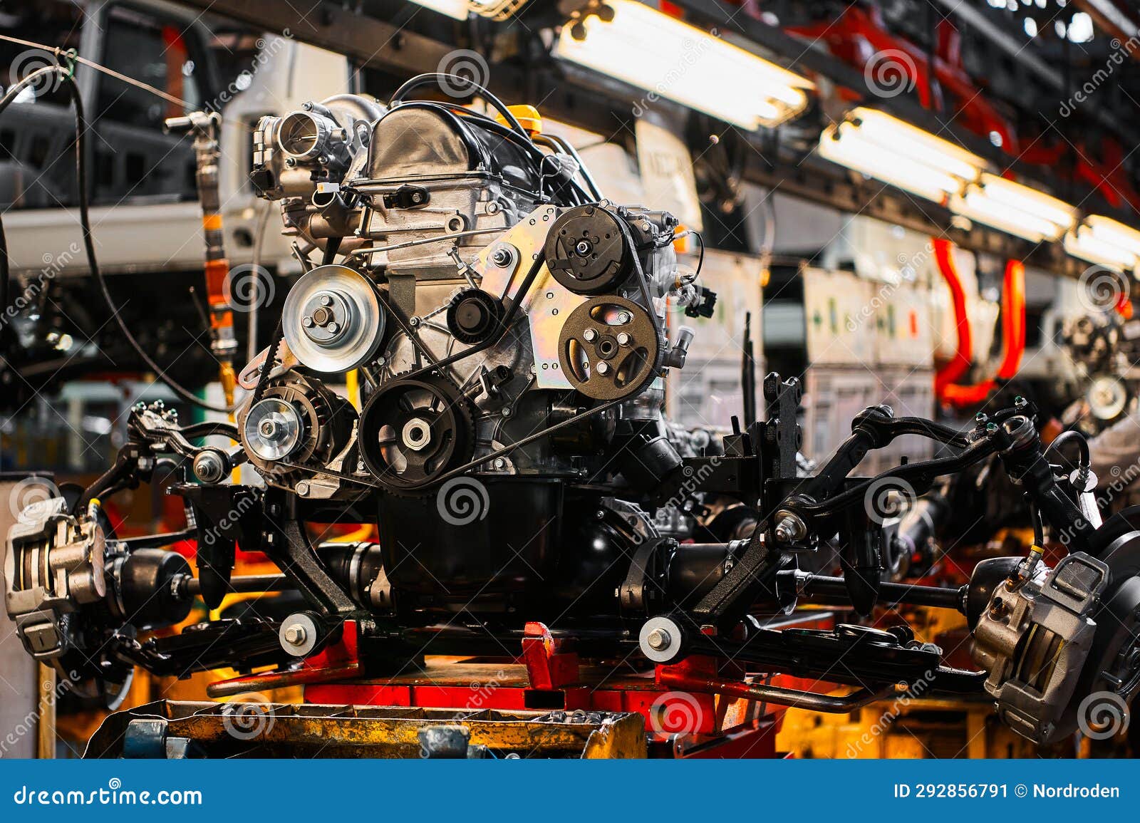 Automobile Motor on Assembling Conveyor in Workshop Stock Image - Image ...