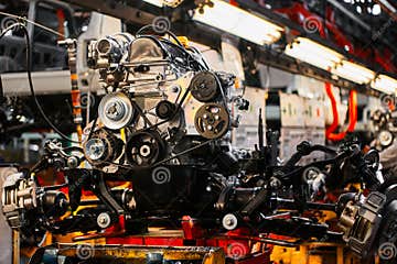 Automobile Motor on Assembling Conveyor in Workshop Stock Image - Image ...