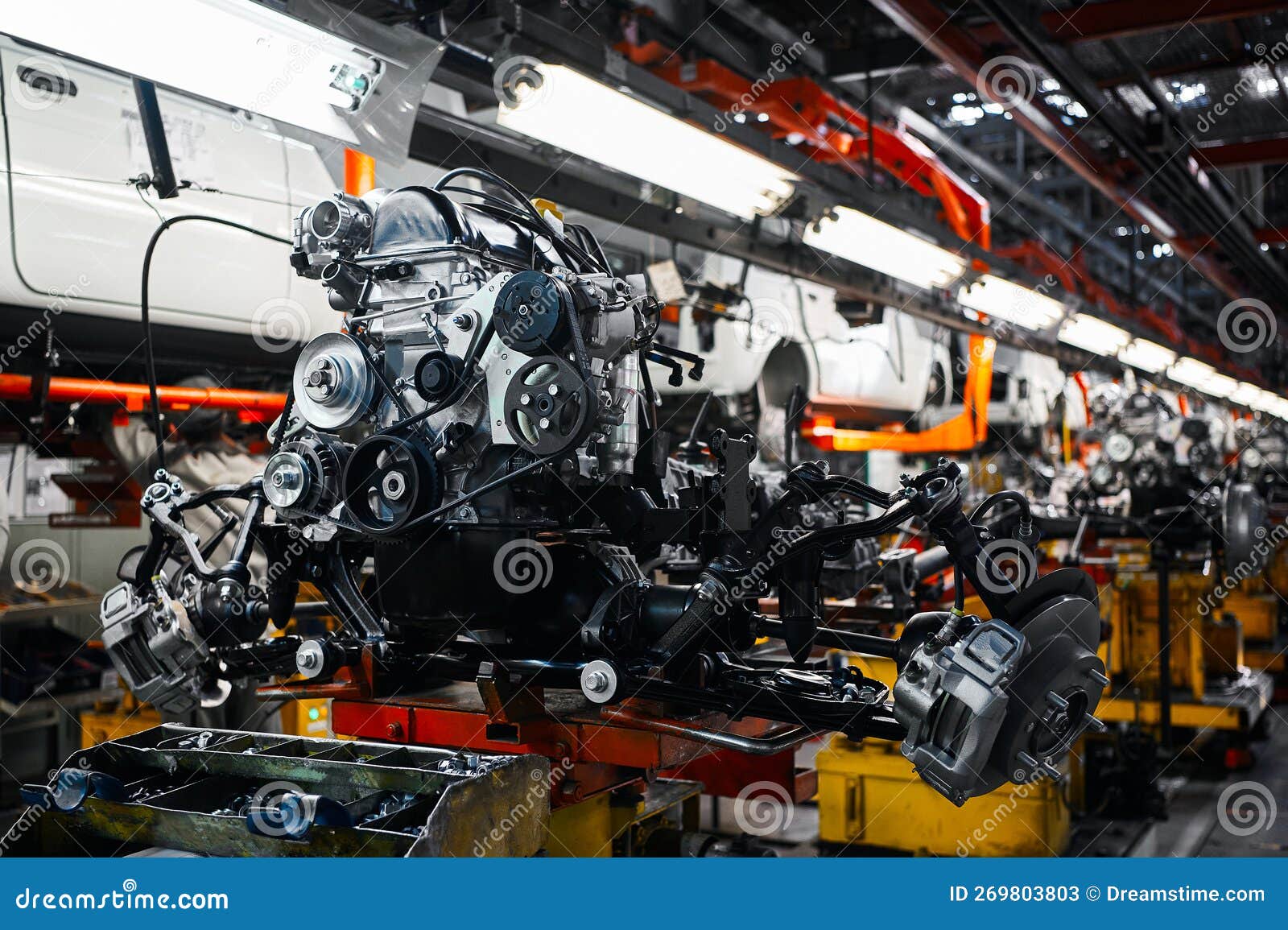 Automobile Motor on Assembling Conveyor in Workshop Stock Image - Image ...