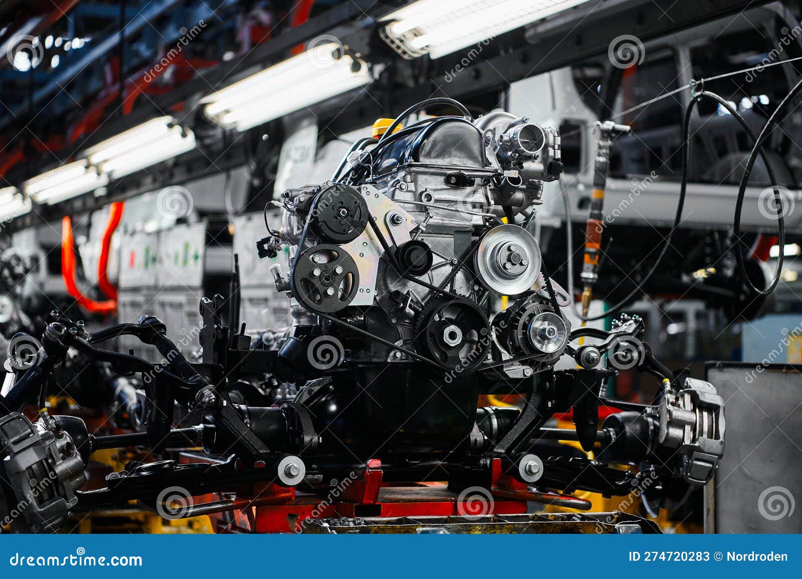 Automobile Motor on Assembling Conveyor in Workshop Stock Image - Image ...