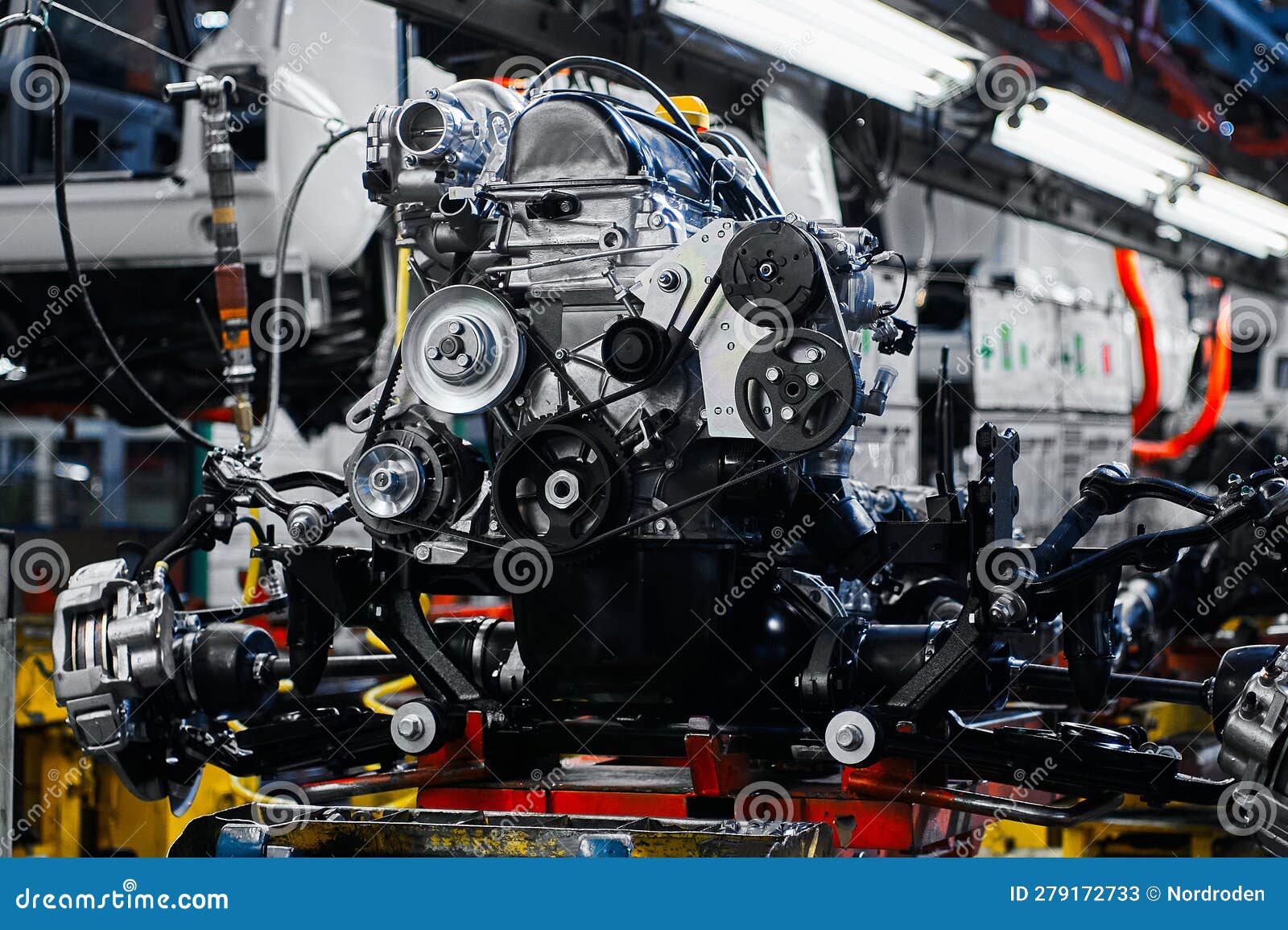 Automobile Motor on Assembling Conveyor in Workshop Stock Image - Image ...