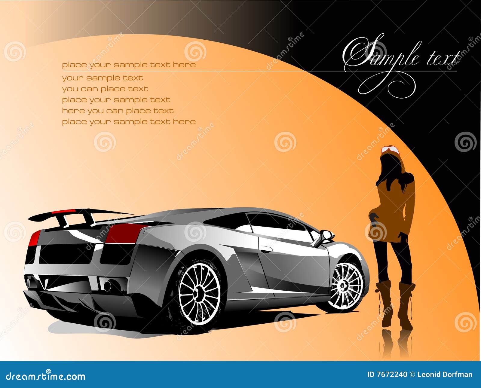 Automobile Show with Concept-car and Girl Stock Vector - Illustration ...