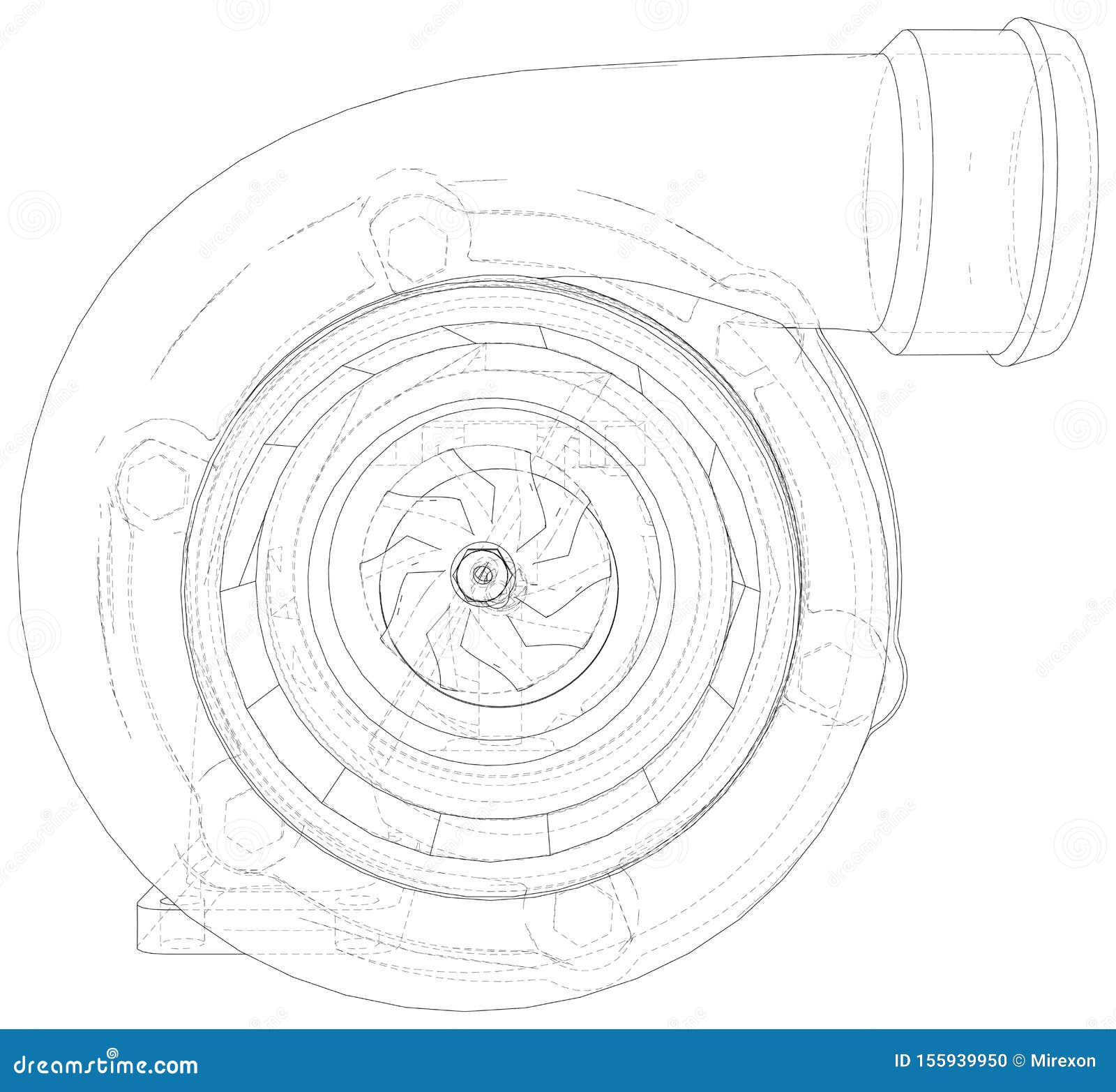 Automobile Turbocharger Outline Vector Illustrations. Vector Rendering ...