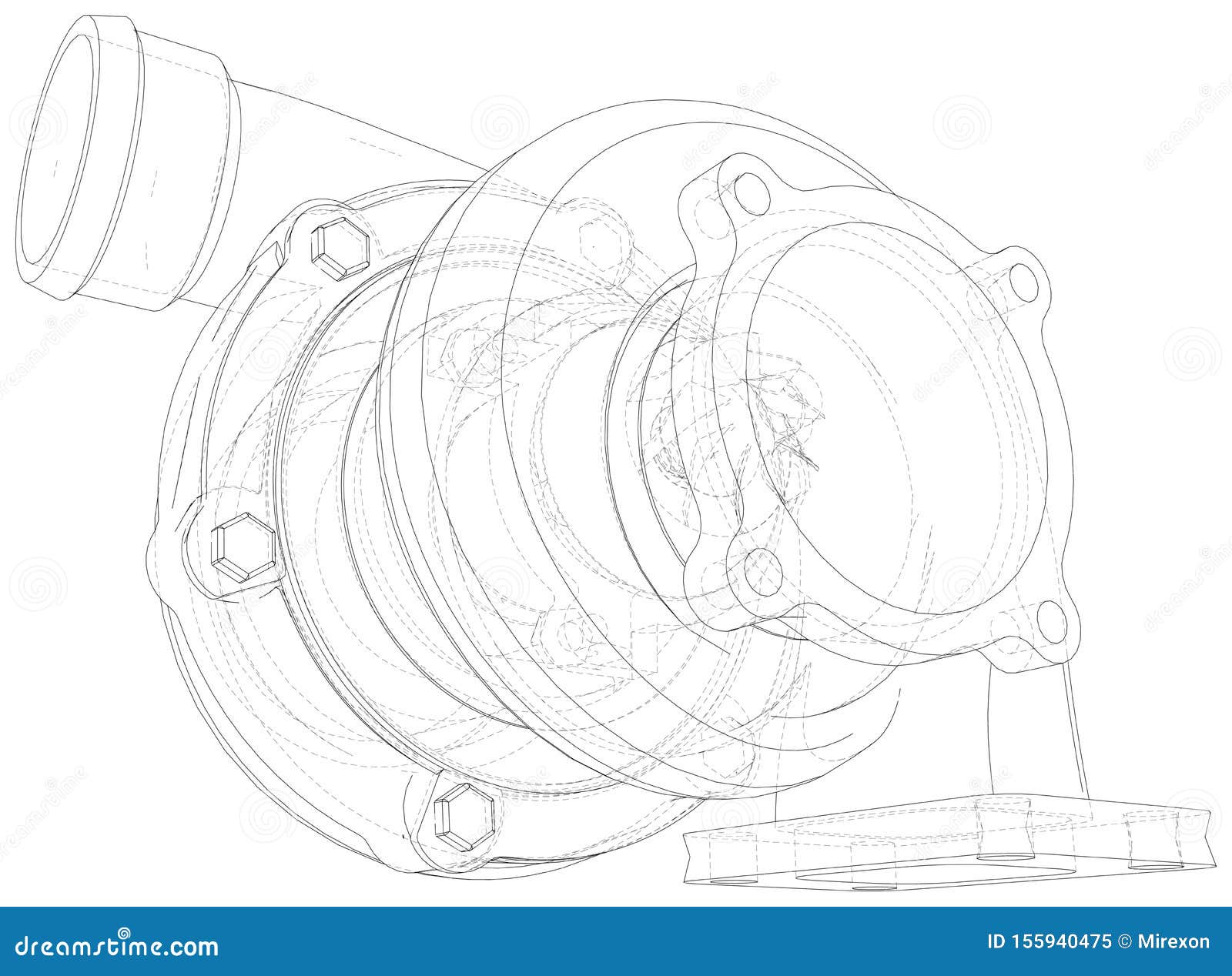 Automobile Turbocharger Outline Vector Illustrations. Vector Rendering ...