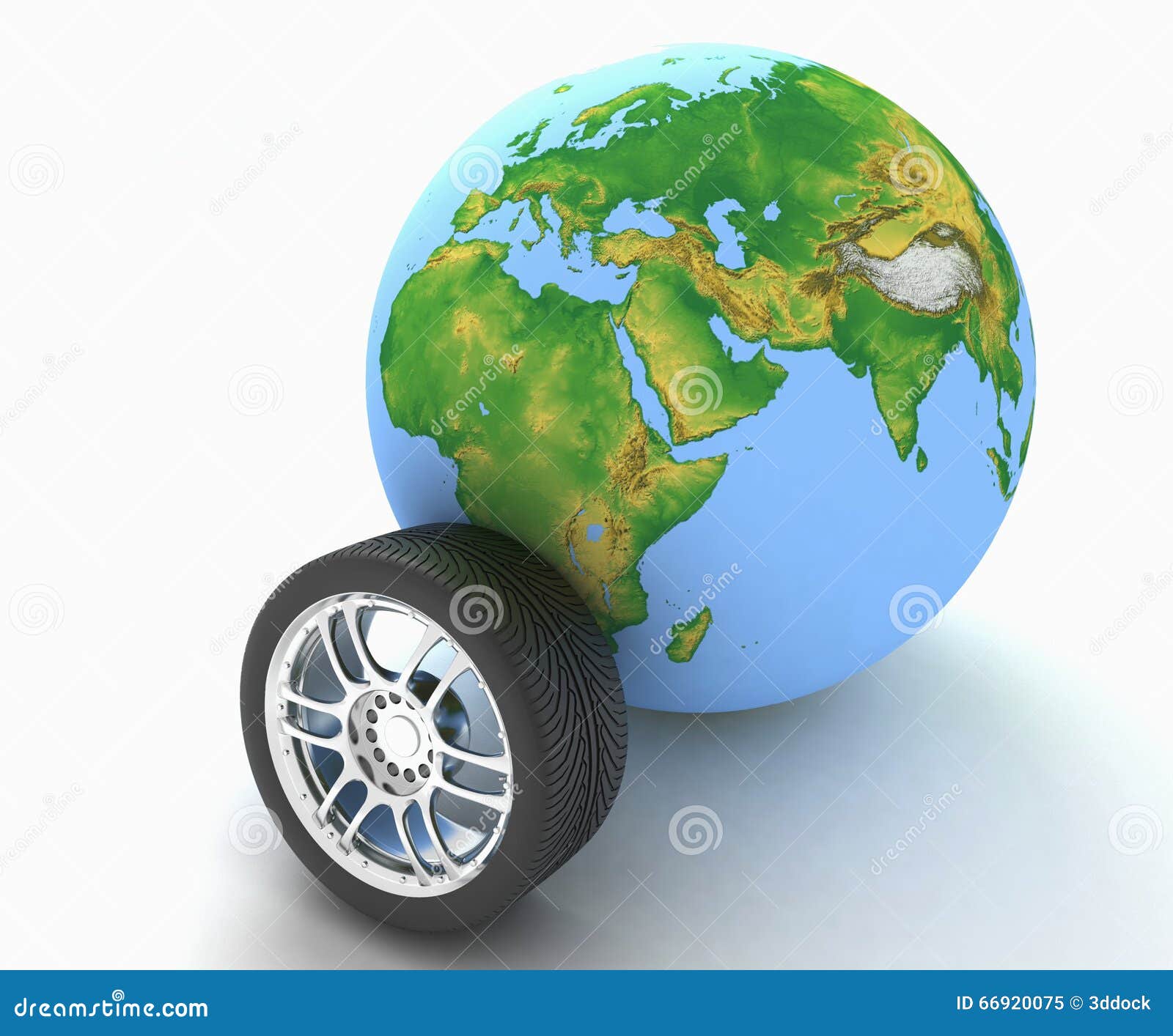 Automobile Wheel and Globe. 3D Render Illustration Stock Illustration ...