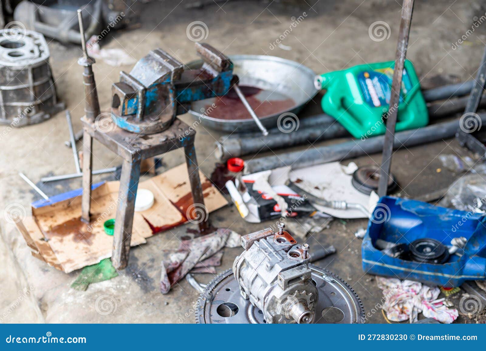 Automobile Workshop with Dirty and Messy Tools Stock Photo - Image of ...