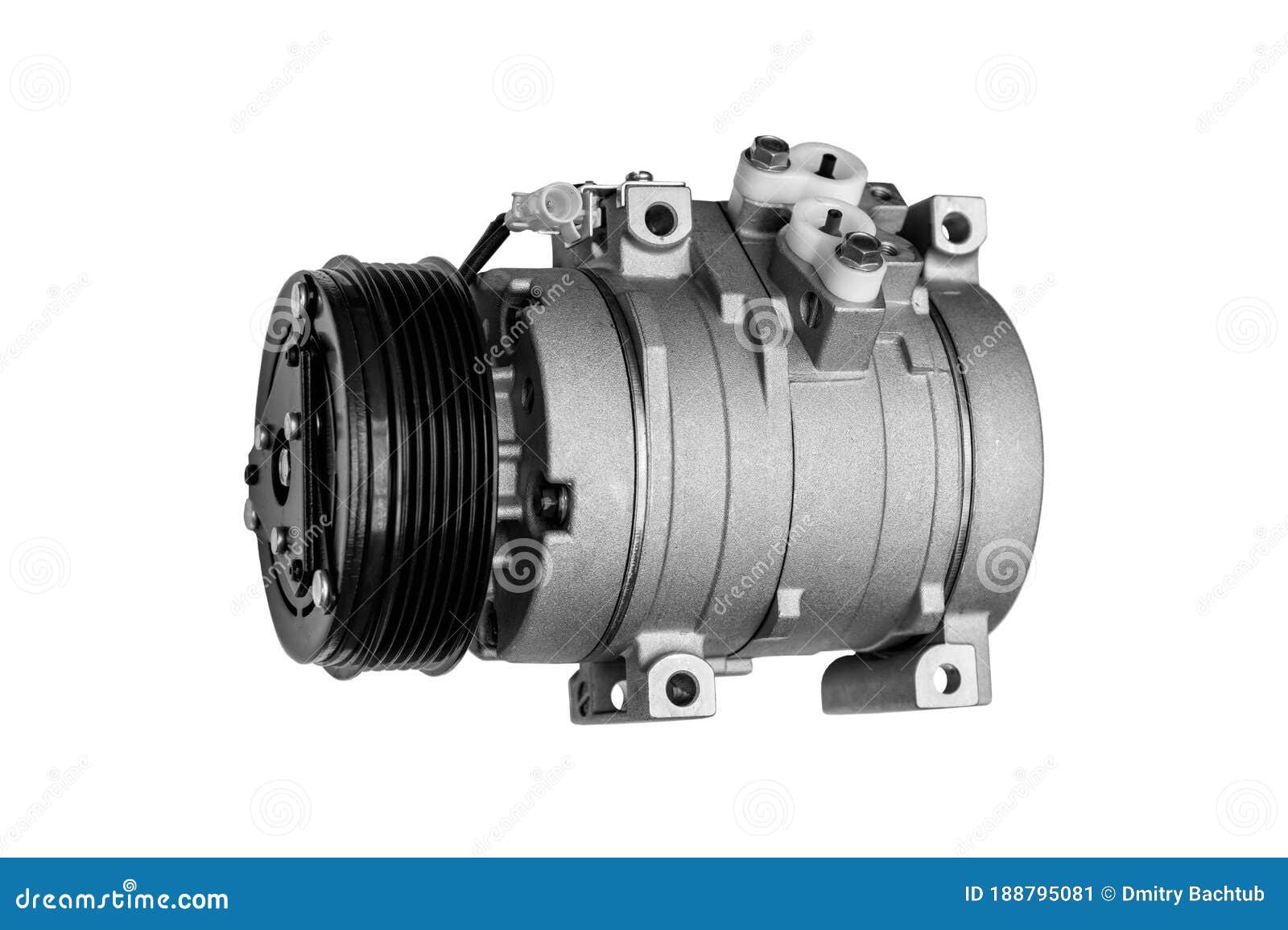 Automotive Air Conditioning Compressor On A White. Engine Parts Royalty ...