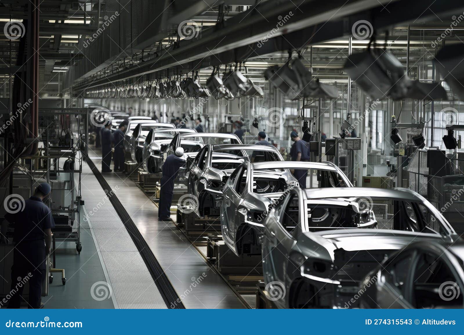 Automotive Assembly Line, with Workers Building Cars and Trucks in Blur ... Automotive Assembly Line, with Workers Building Cars and Trucks in Blur ...