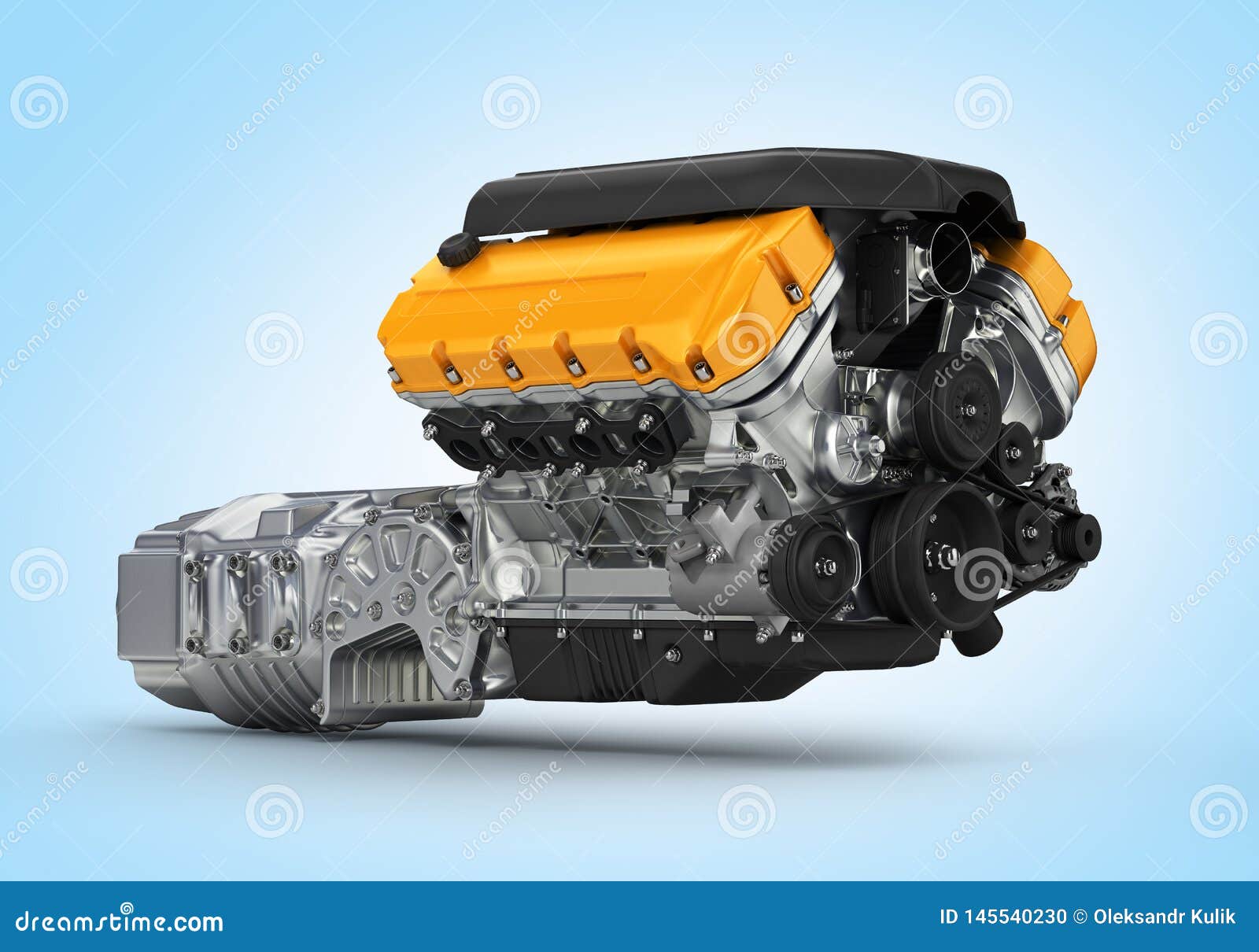 Automotive Engine Gearbox Assembly on Blue Gradient Background 3D Stock ...