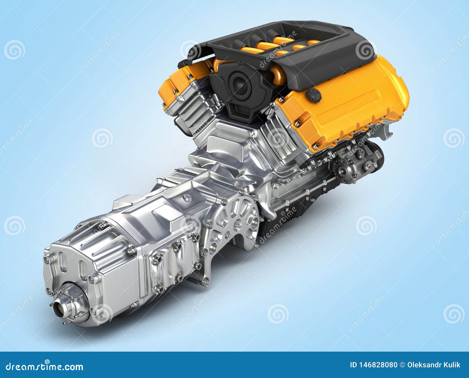 Automotive Engine Gearbox Assembly on Blue Gradient Background 3D ...