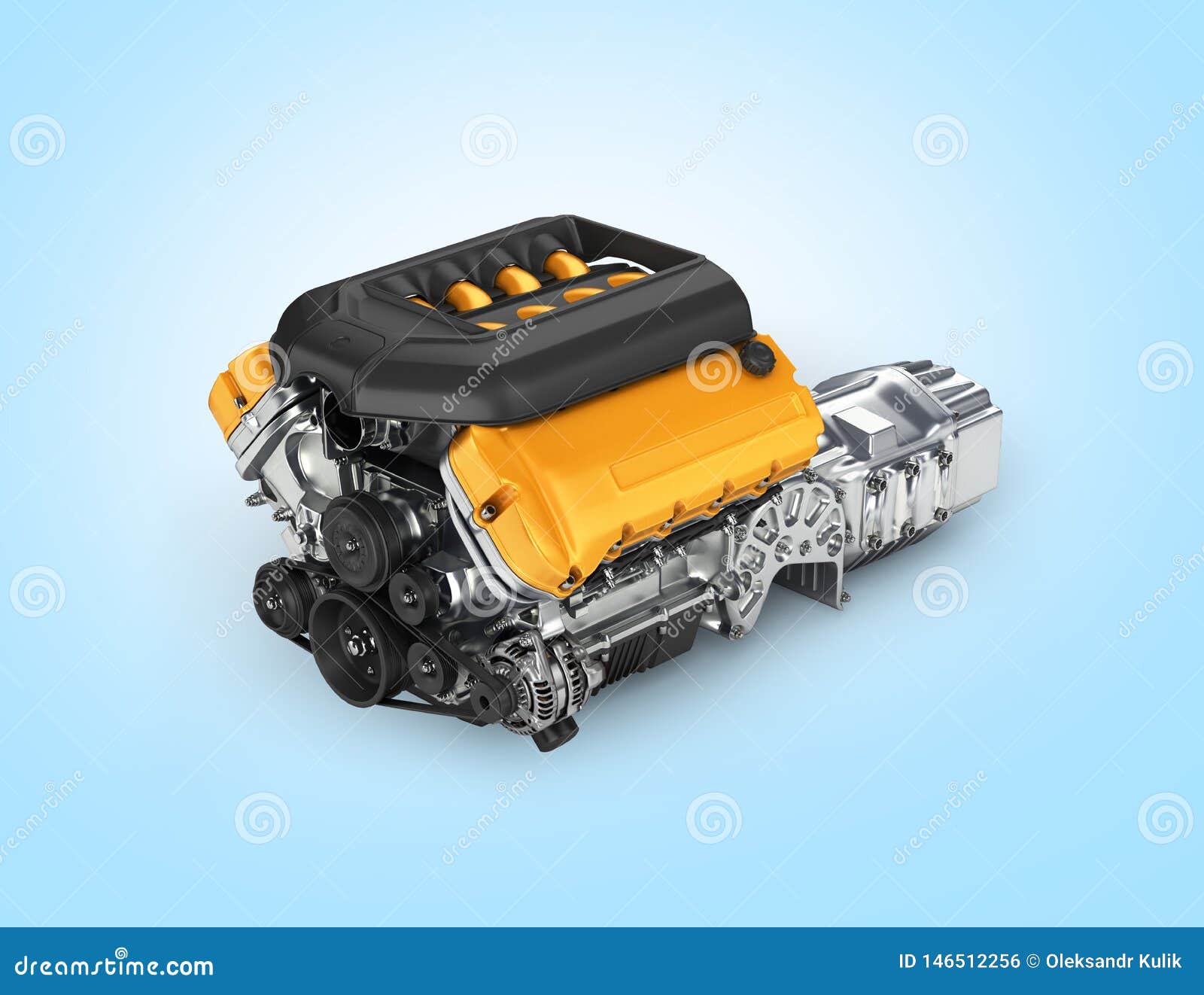 Automotive Engine Gearbox Assembly on Blue Gradient Background 3D ...