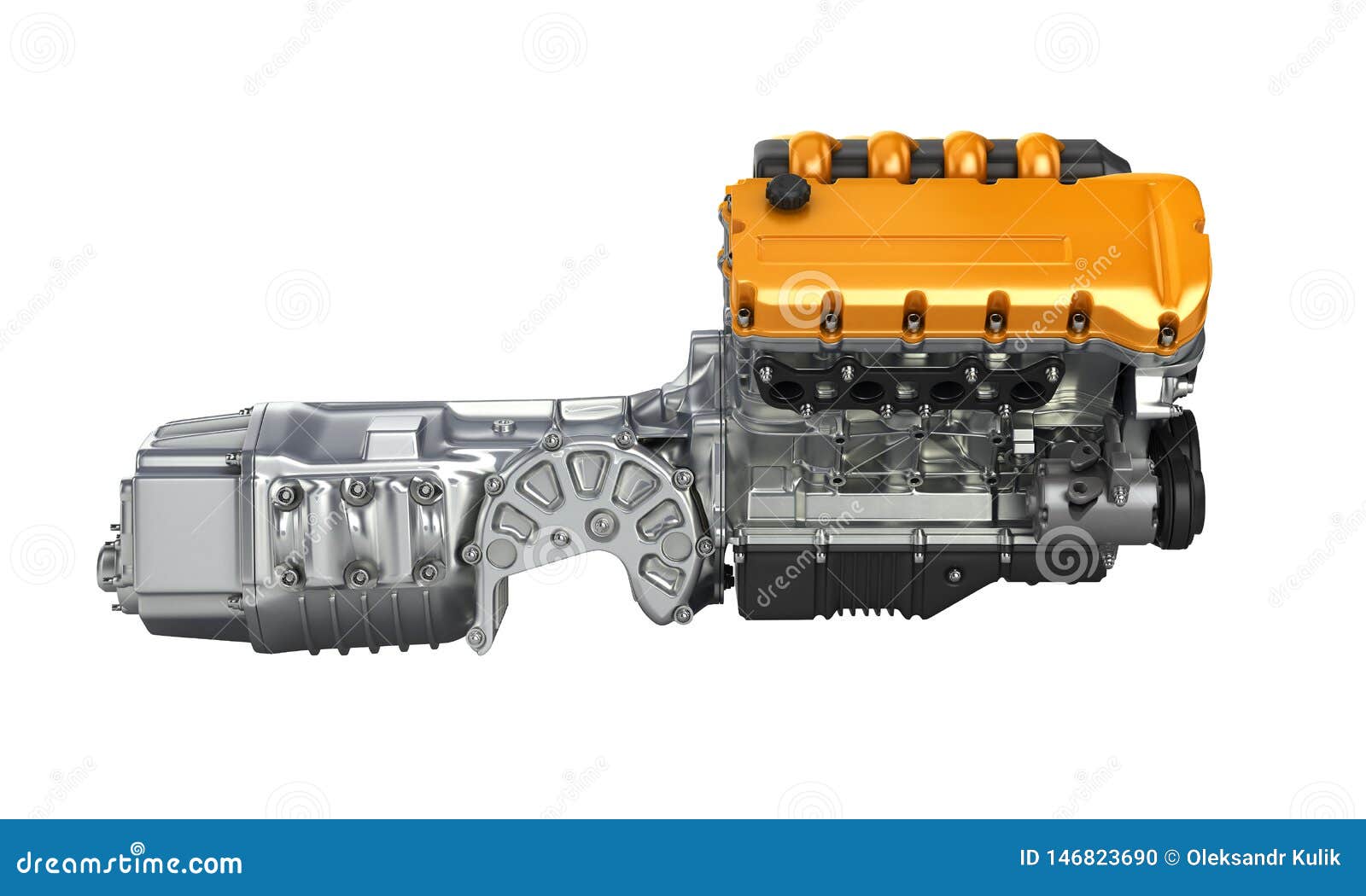 Automotive Engine Gearbox Assembly Side View without Shadow on White ...