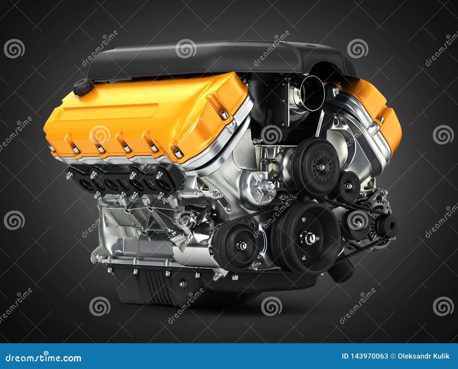 Automotive Engine Perspective View on Black Gradient Background 3D ...