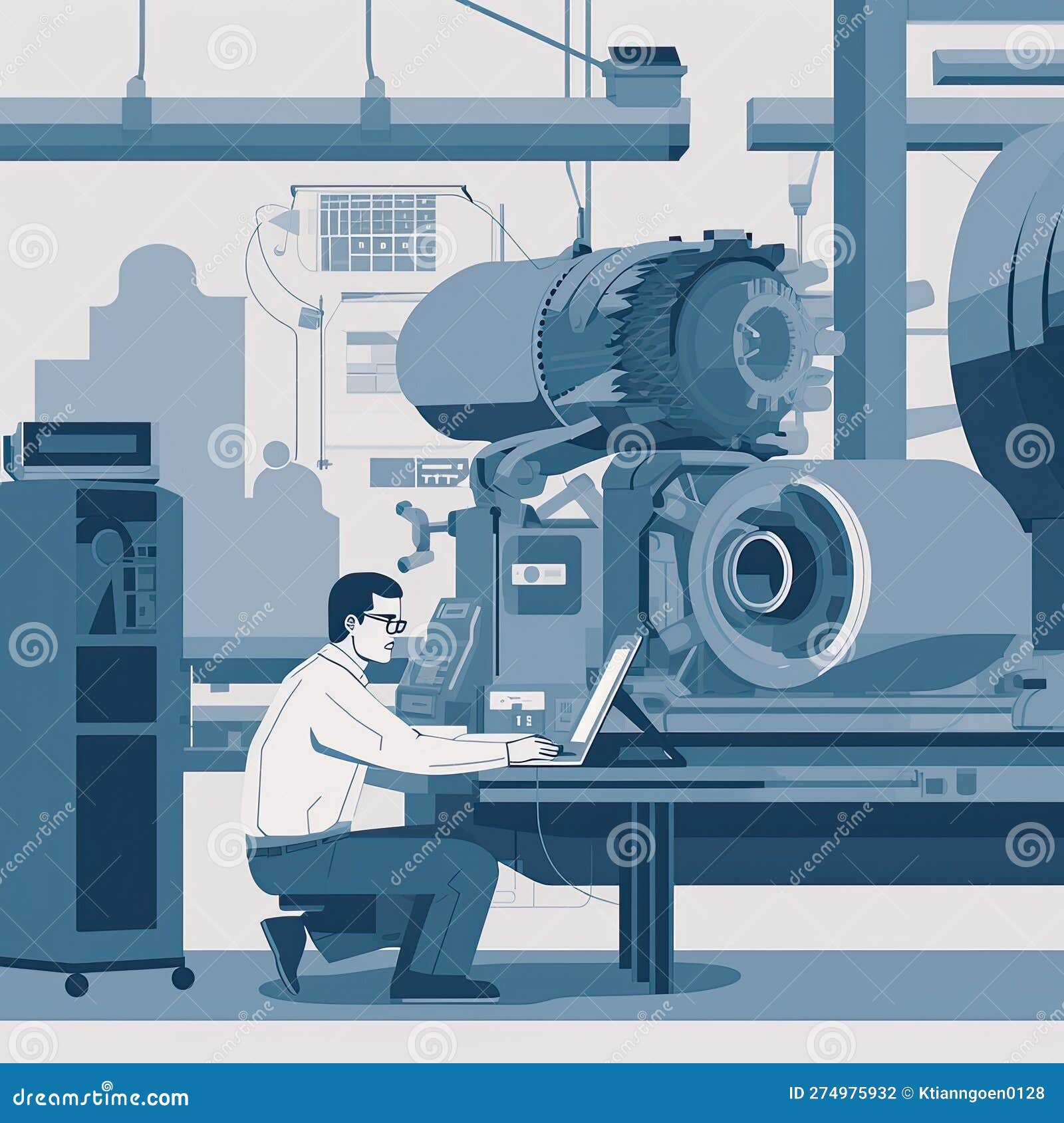 Automotive Engineer Testing a New Engine on a Dynamometer, Measuring ...