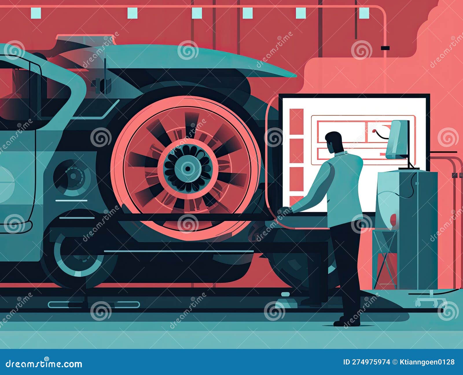 Automotive Engineer Testing a New Engine on a Dynamometer, Measuring ...