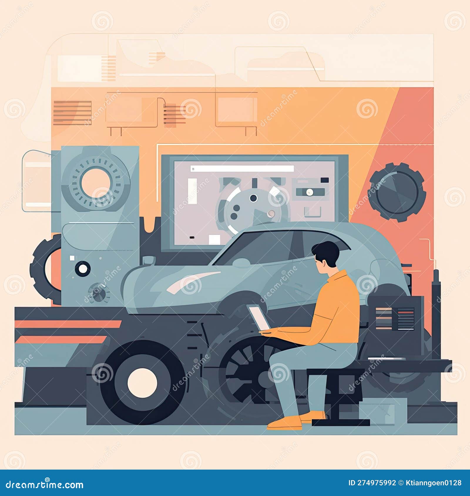 Automotive Engineer Testing a New Engine on a Dynamometer, Measuring ...