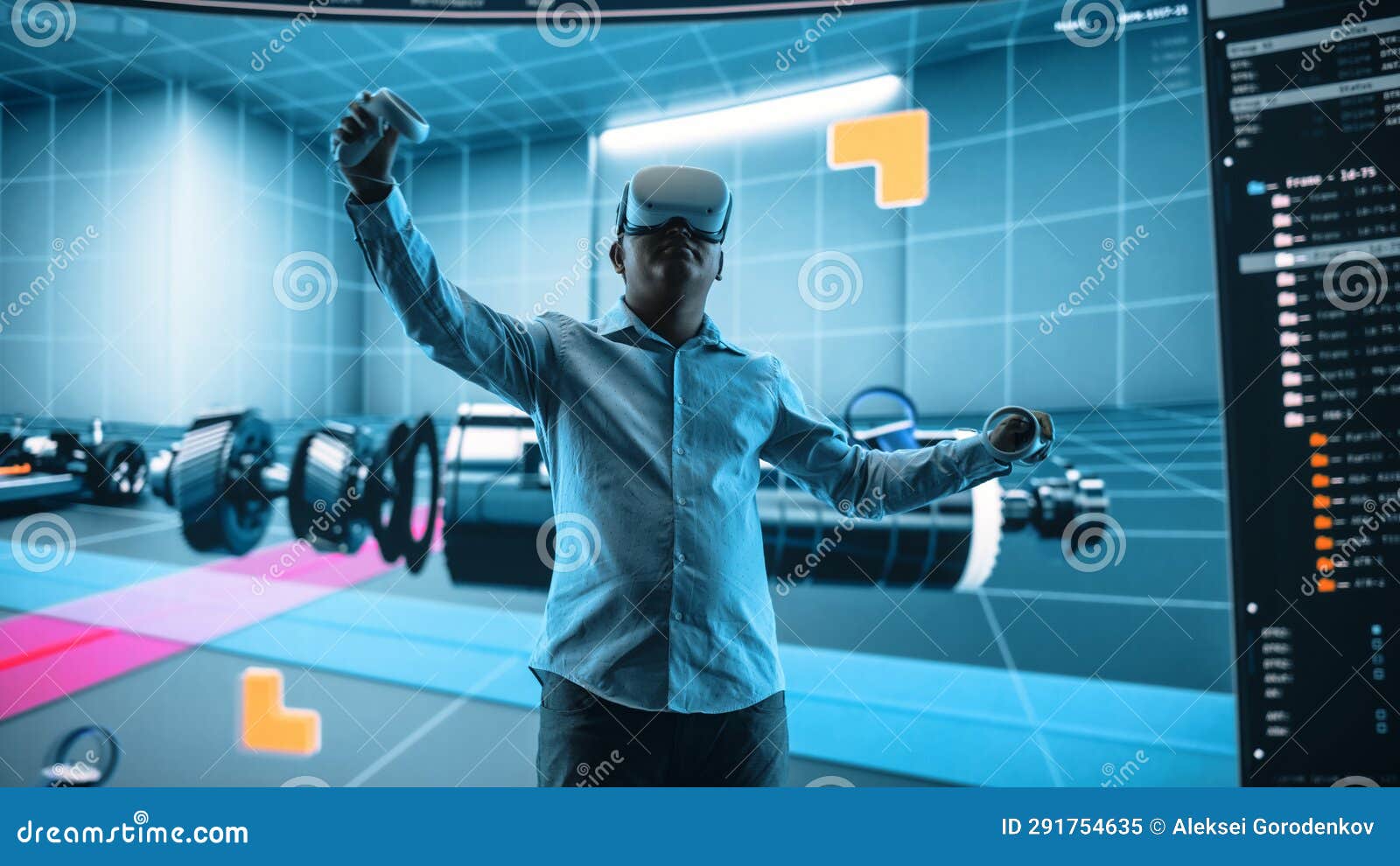 Automotive Engineer Using a VR Software To Showcase Electric Motor and ...