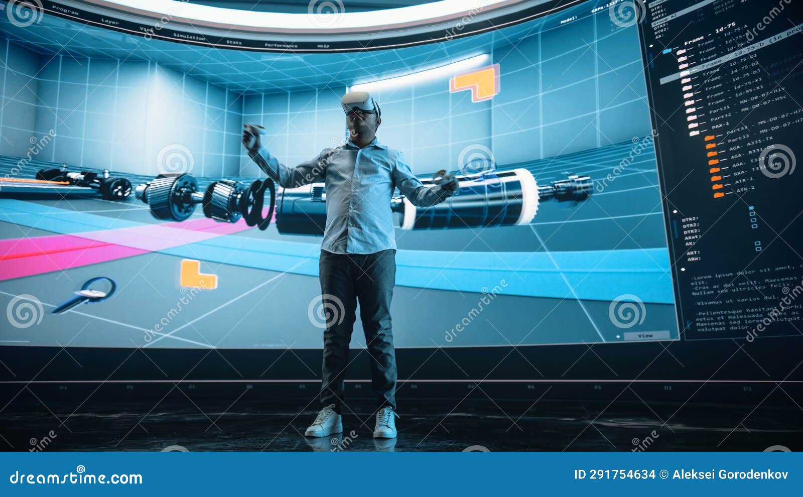 Automotive Engineer Using a VR Software To Showcase Electric Motor and ...