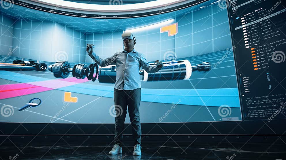 Automotive Engineer Using a VR Software To Showcase Electric Motor and ...