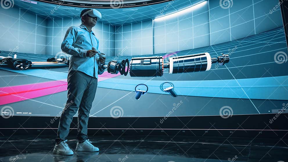 Automotive Engineer Using a VR Software To Showcase Electric Motor and ...