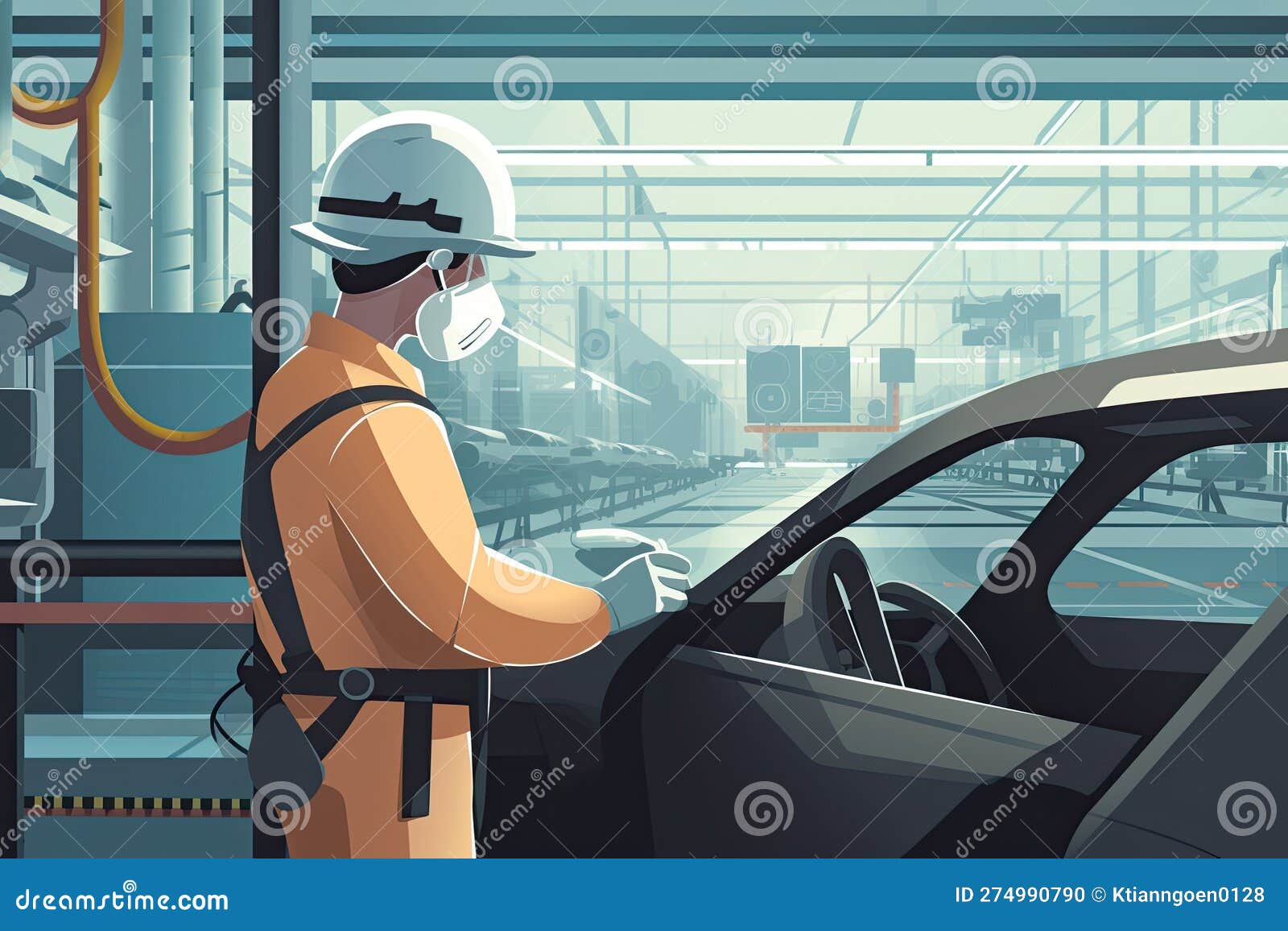 Automotive Engineer Working on a Production Line, Overseeing the ...