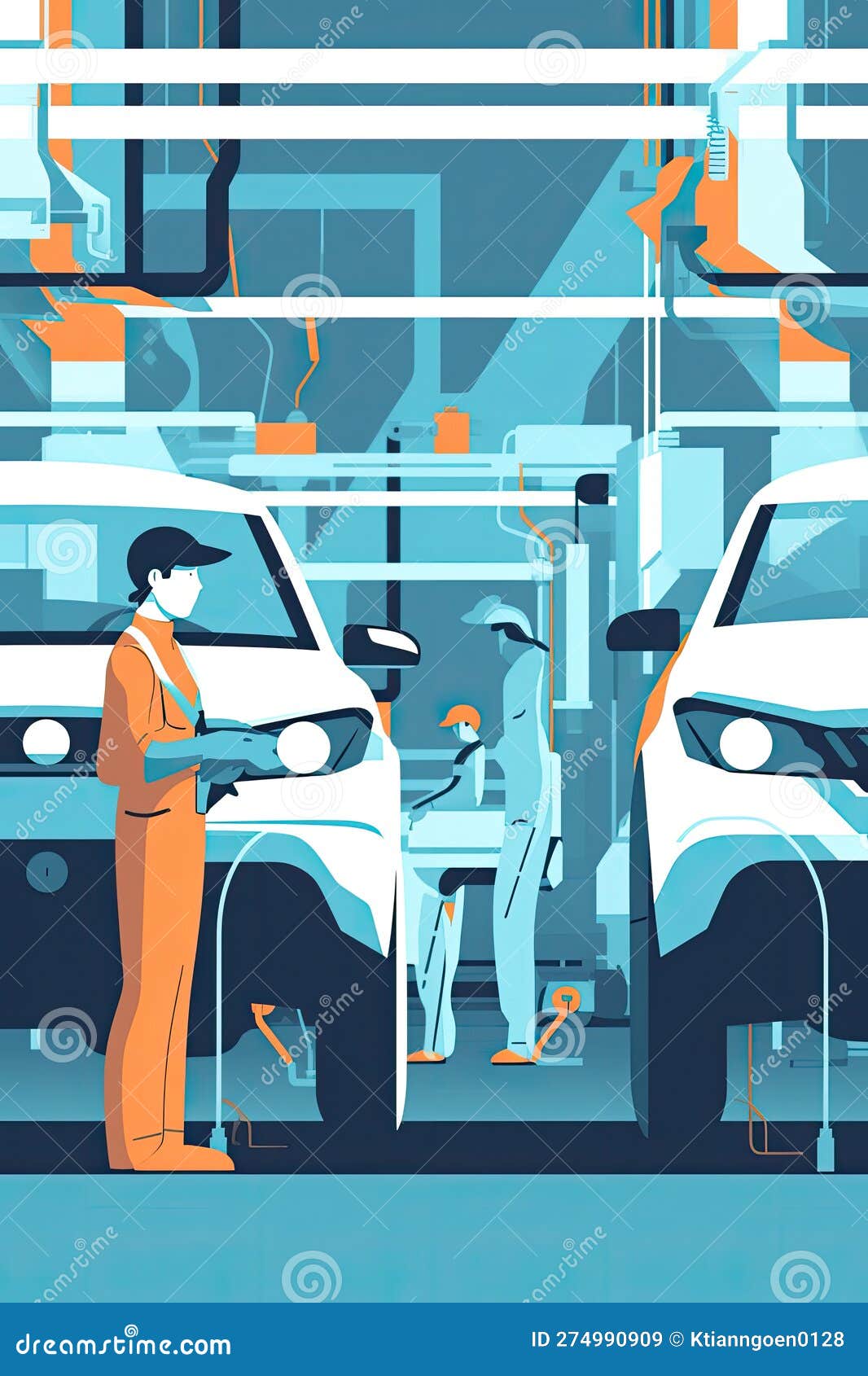 Automotive Engineer Working on a Production Line, Overseeing the ...