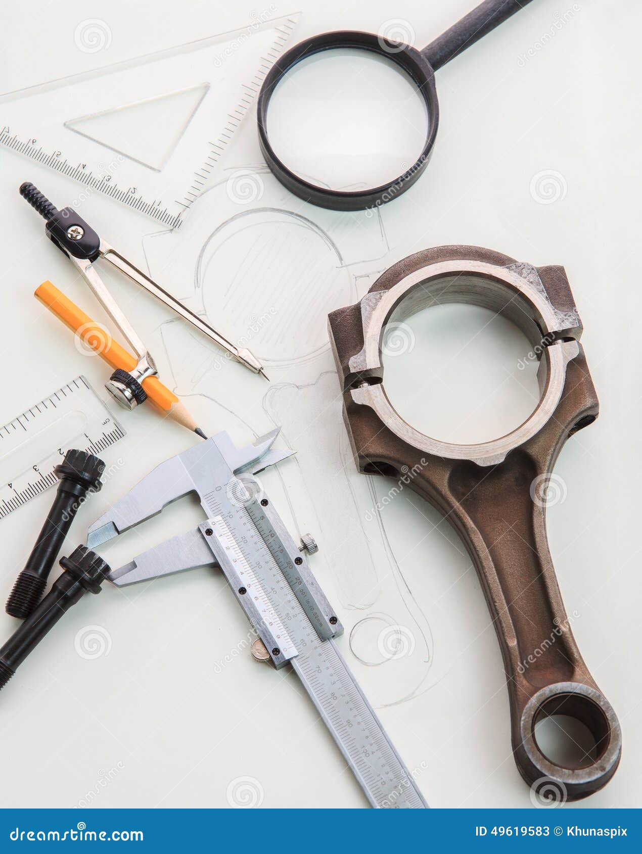 Automotive Engineering Working Table with Engine Piston and Draw Stock ...