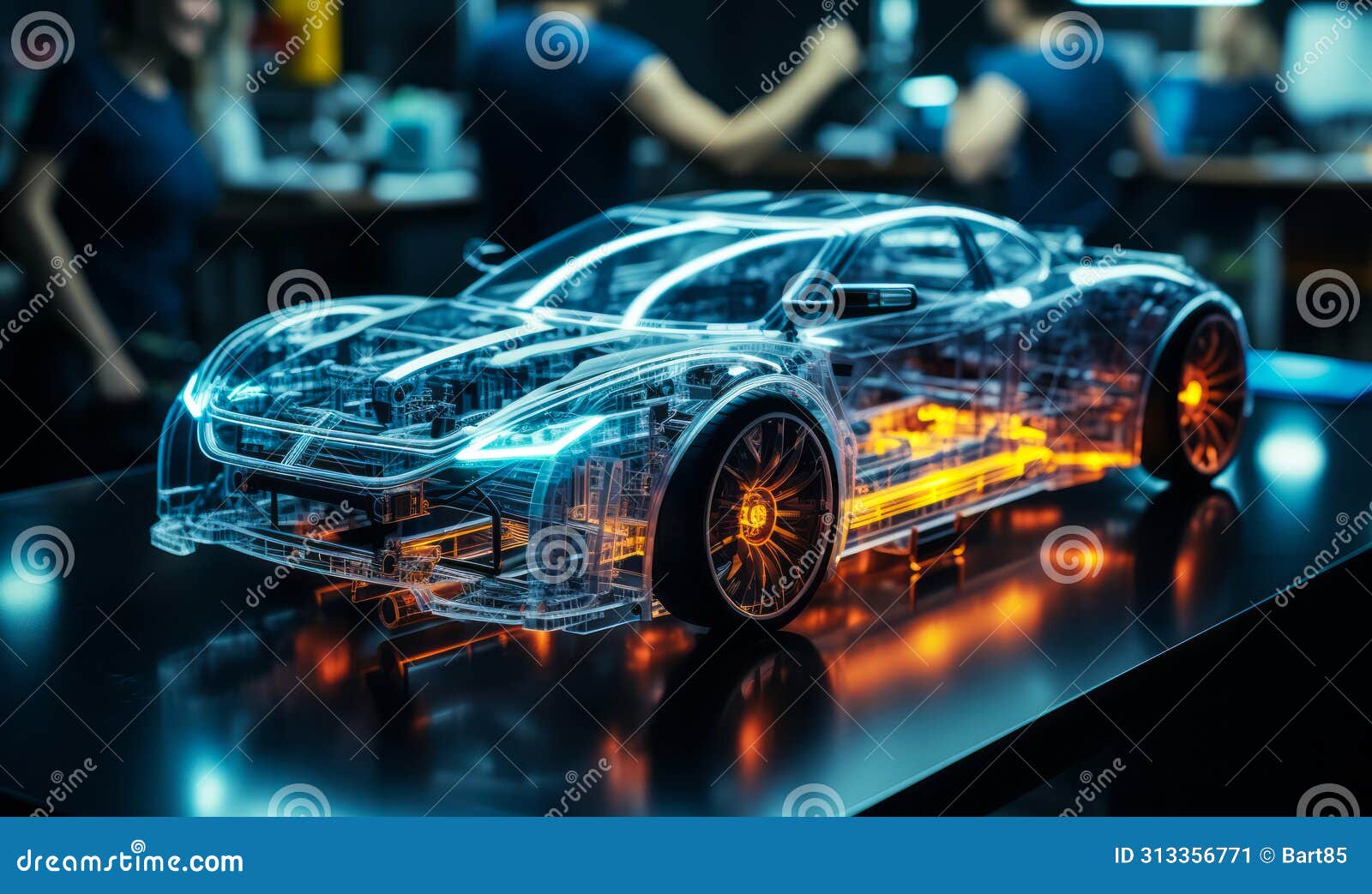 Automotive Engineers Working on Electric Car Chassis Platform Using 3D ...