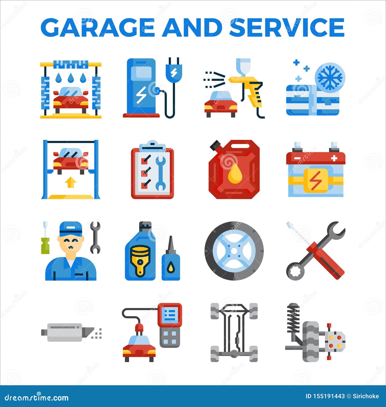 Automotive Garage and Service Flat Icon Collection Stock Vector ...