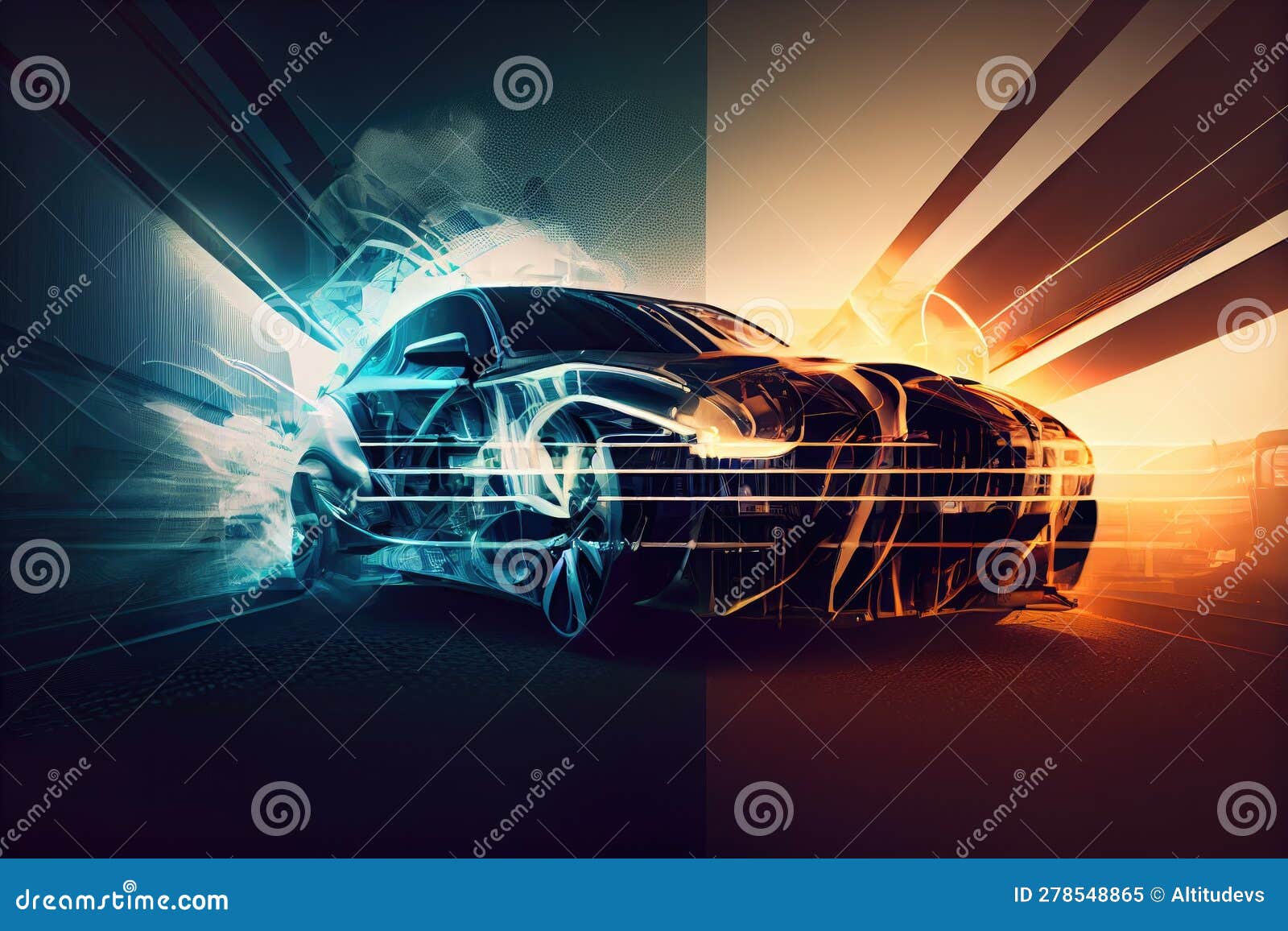 Automotive Industry Double Exposure with Blurred Background, Showcasing ...