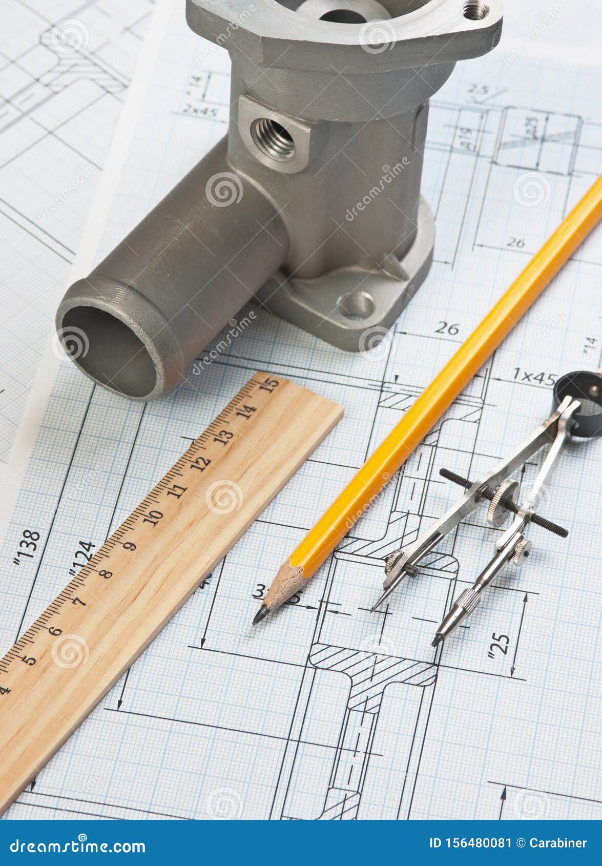 Automotive Parts and Drawing Stock Image - Image of tool, pencil: 156480081