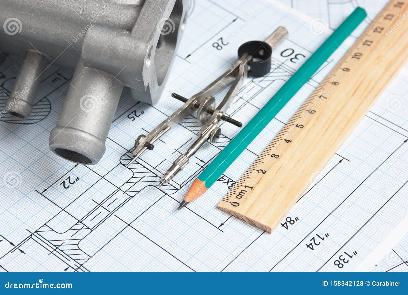 Automotive Parts and Drawing Stock Photo - Image of project, mechanical ...