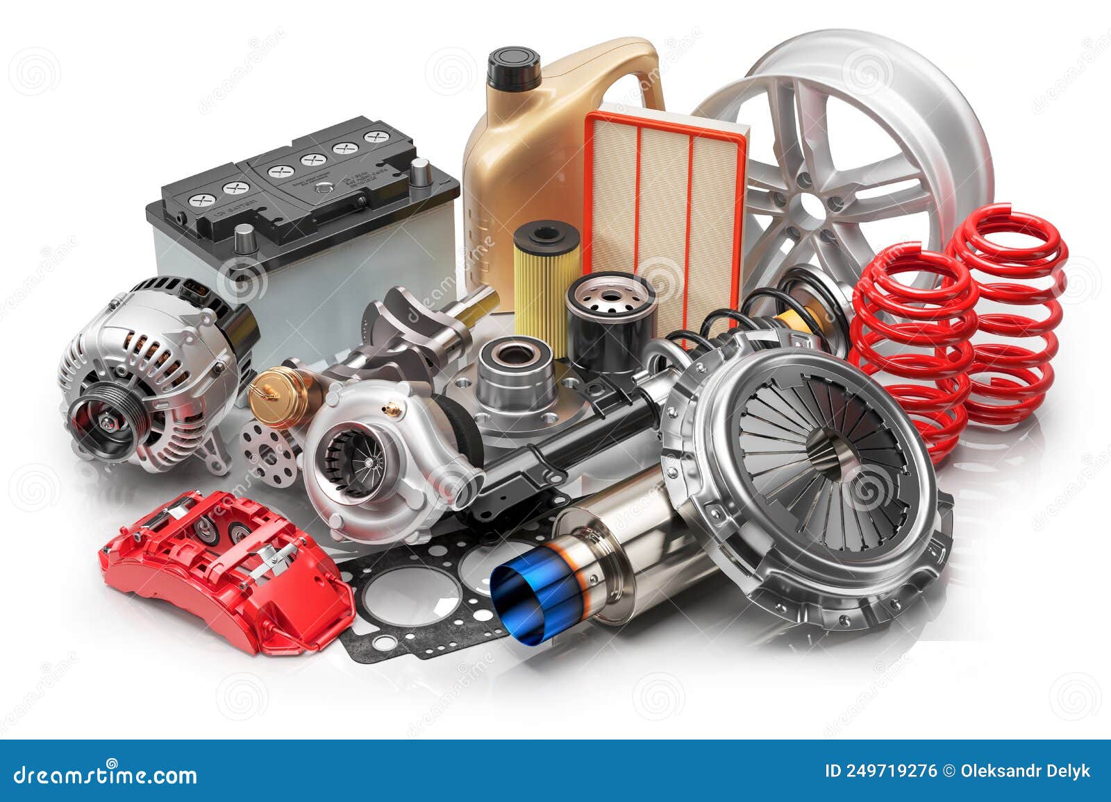 Automotive Parts Isolated on White Background 3D Stock Illustration ...