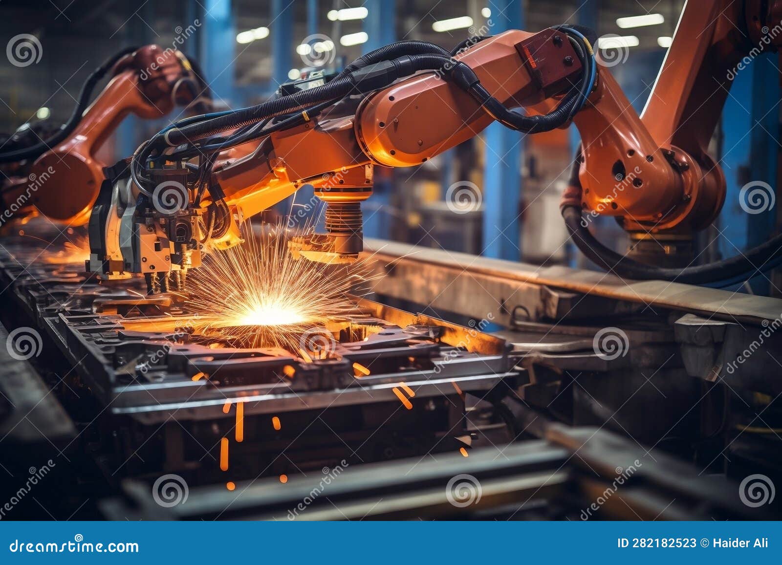 Automotive Welding by Industrial Robots. Generative AI Stock Image ...