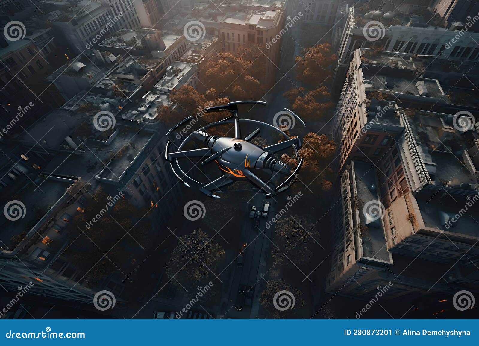 An Autonomous Aircraft Flying through the City, a Drone, Generative AI ...