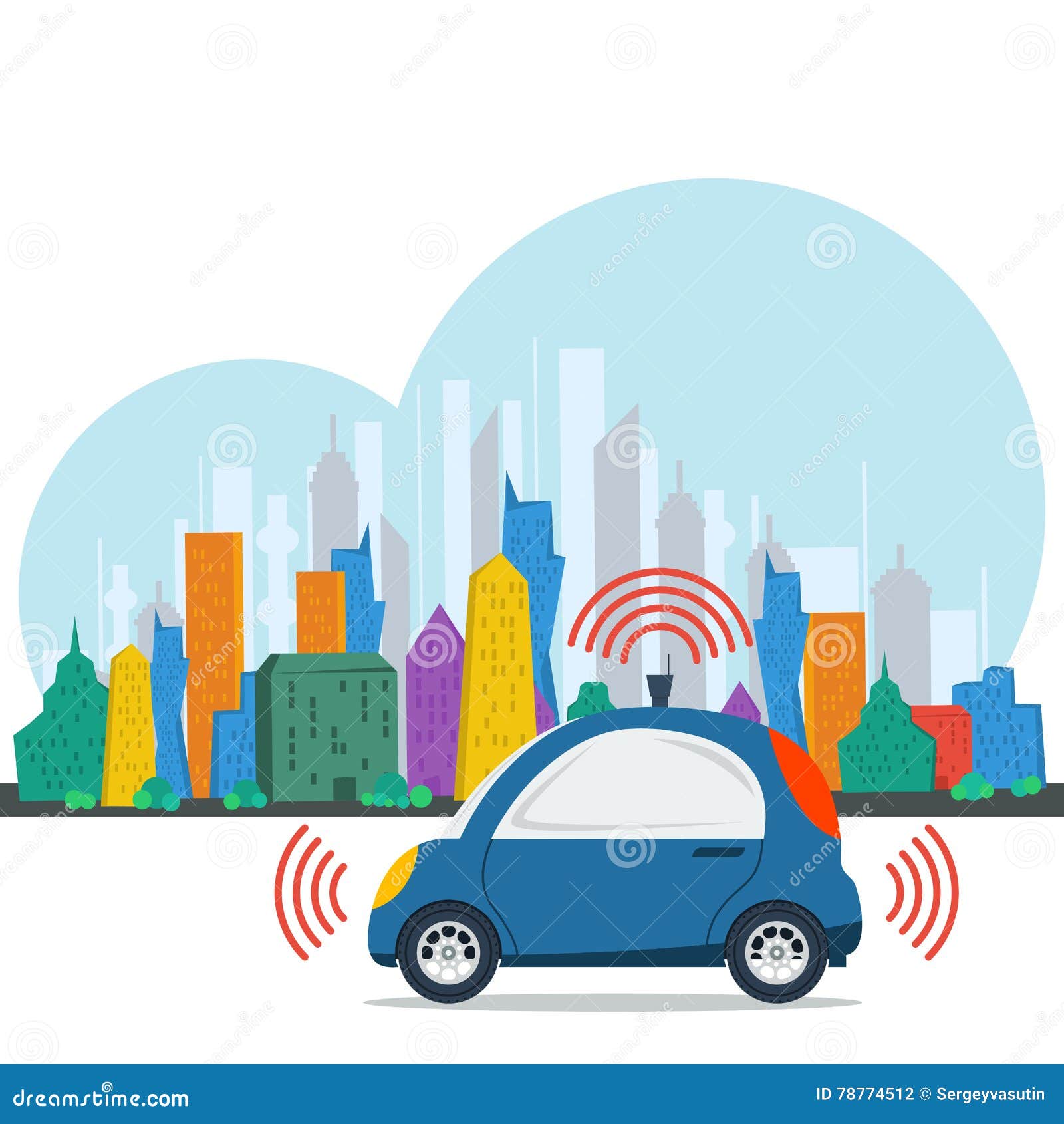 Driverless Autonomous Car In The City Cartoon Vector | CartoonDealer ...