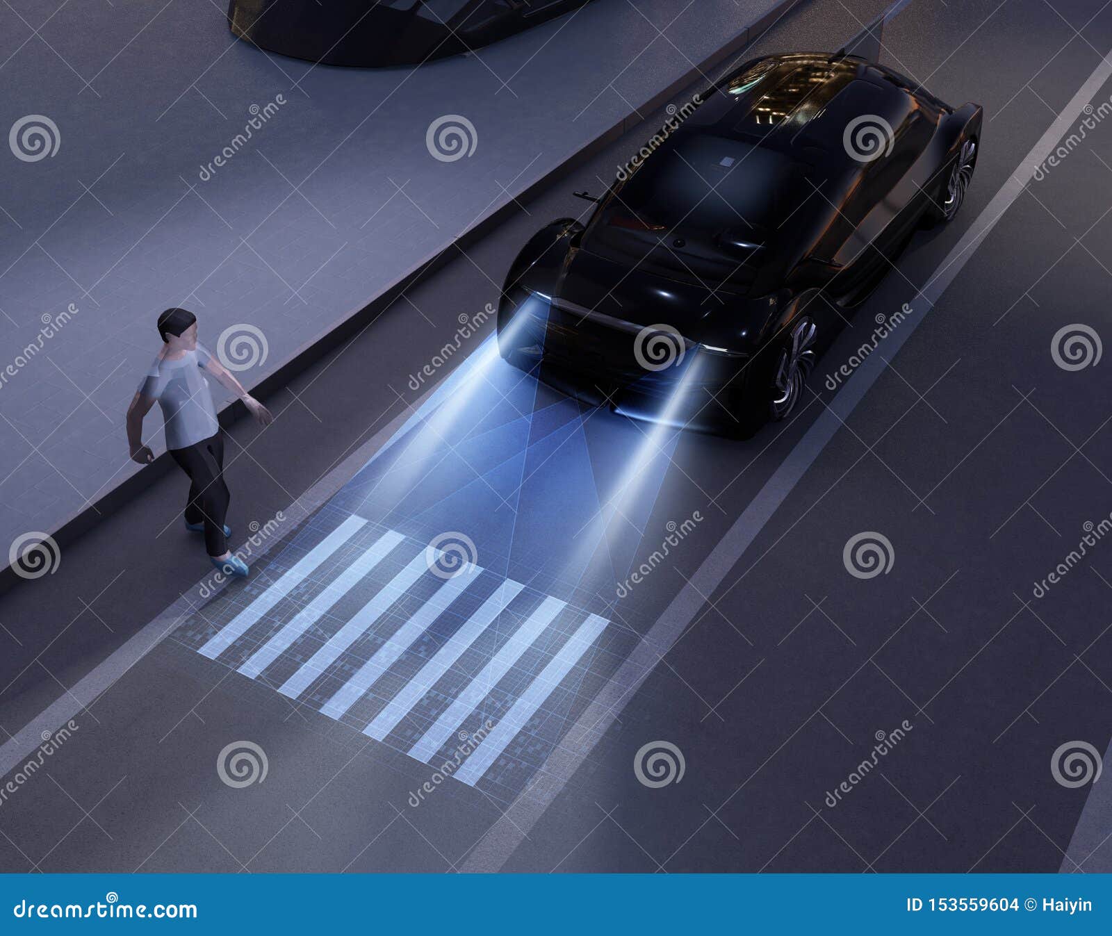 Autonomous Car Communicating With Pedestrian At Crosswalk Sign Stock ...