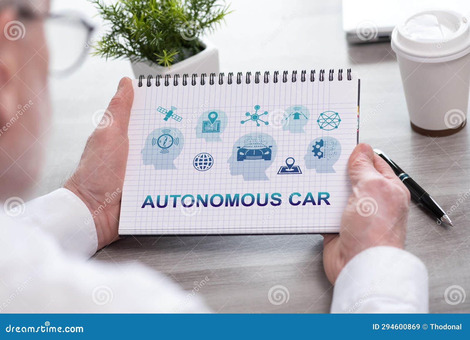 Autonomous Car Concept on a Notepad Stock Image - Image of road ...