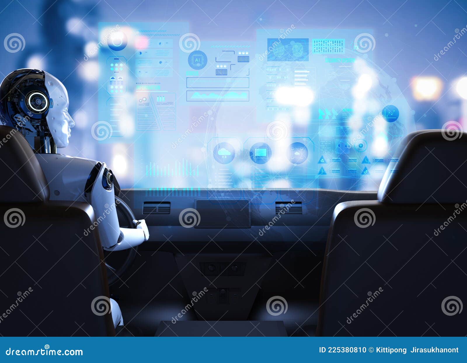 Autonomous Car with Cyborg Driver Stock Illustration - Illustration of ...