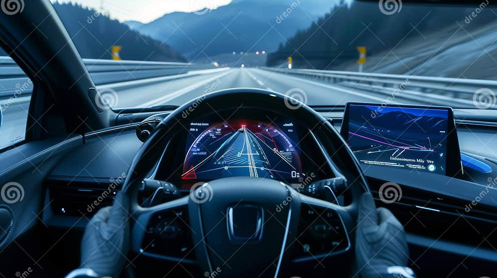 Autonomous Car Dashboard at Night Stock Image - Image of generated ...