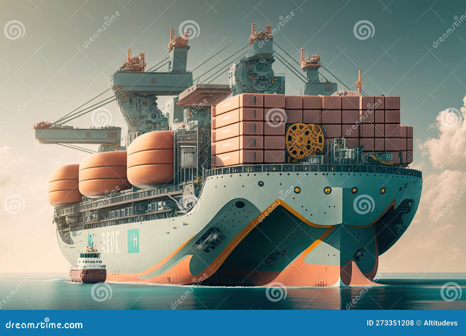 Autonomous Cargo Ship Docking at Port, with Containers Being Unloaded ...