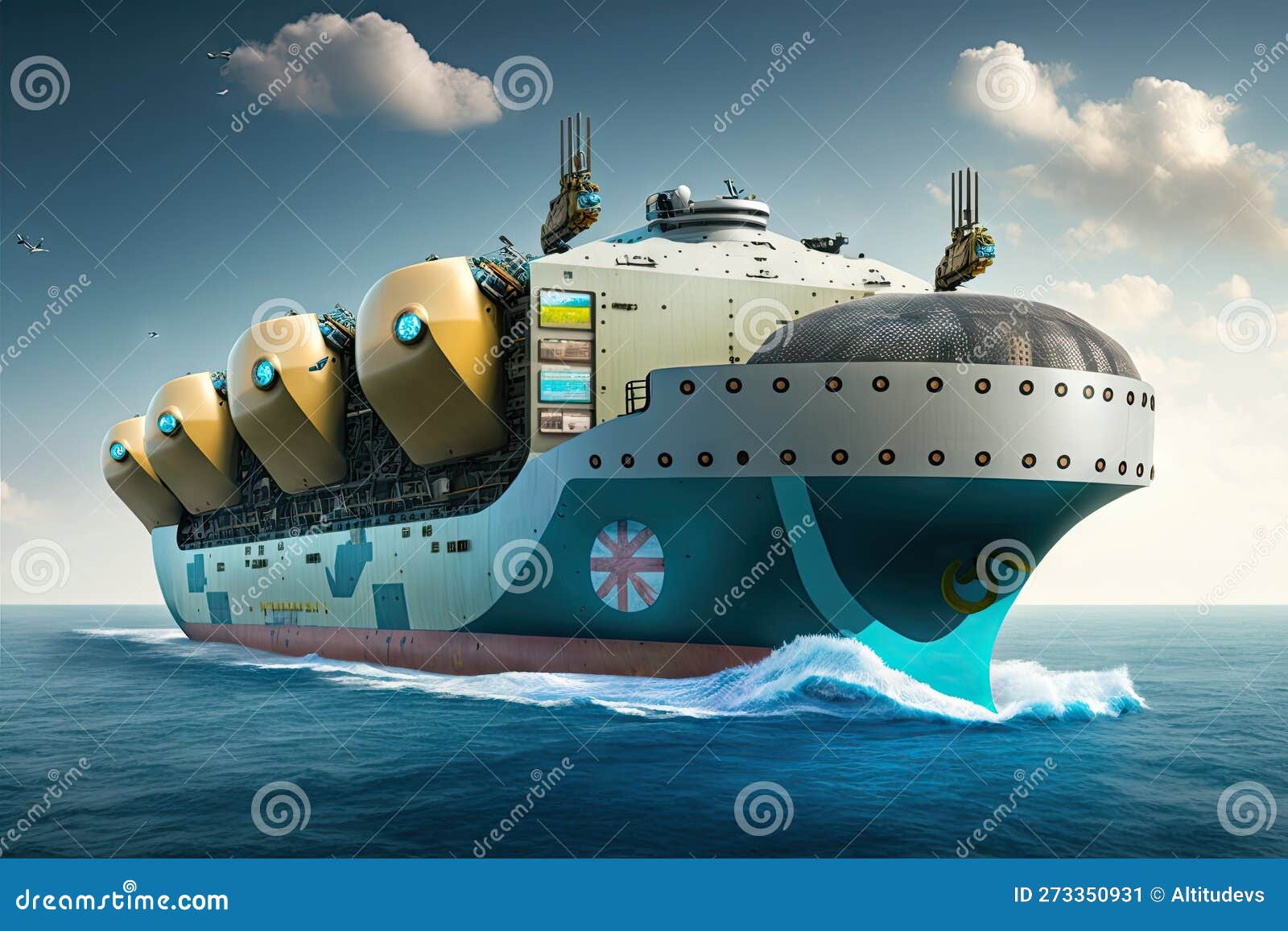 Autonomous Cargo Ship Navigating the High Seas, Transporting Goods To ...