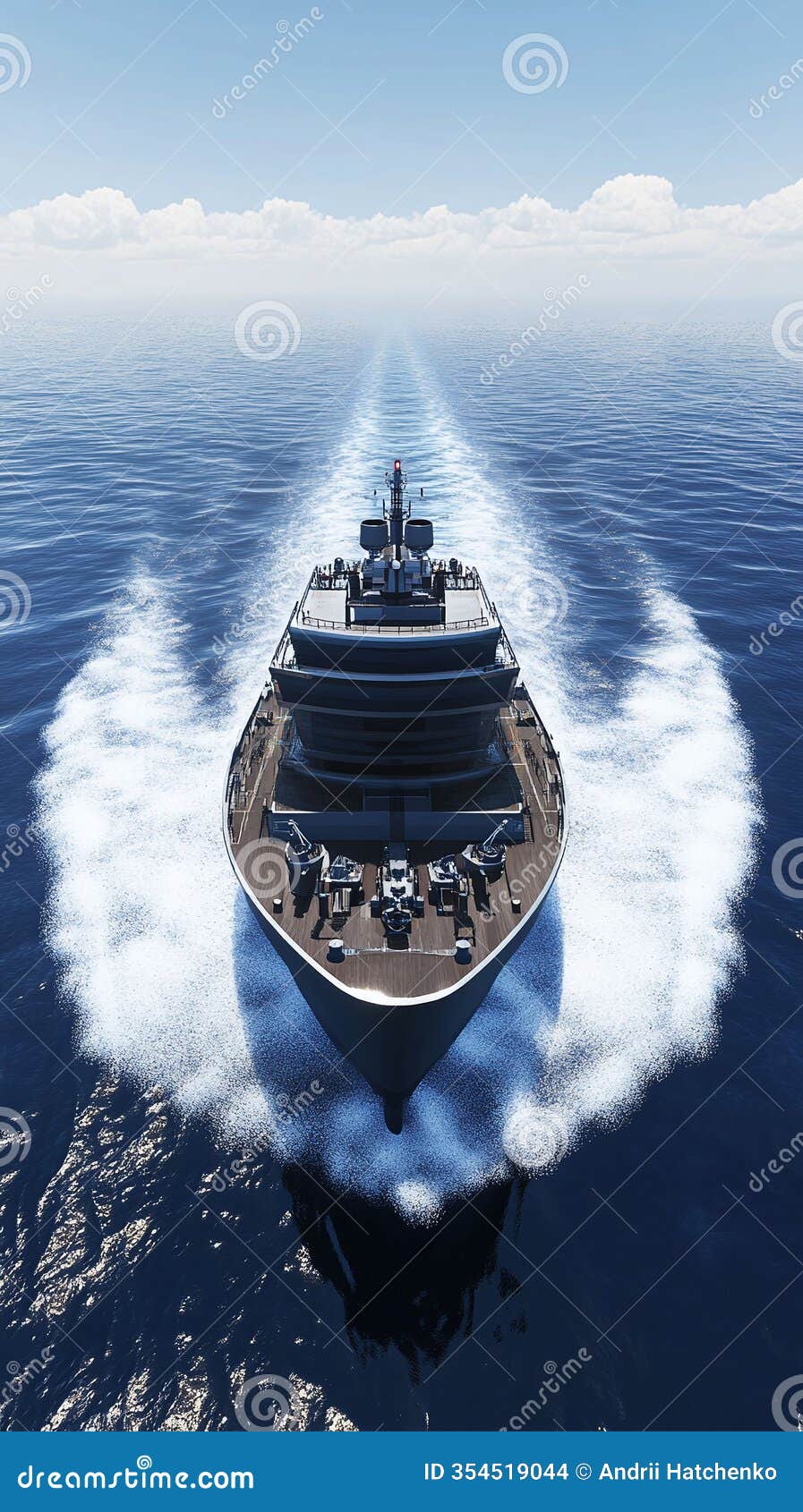 An Autonomous Cargo Ship Navigating the Ocean with a Clear Blue Sky and ...